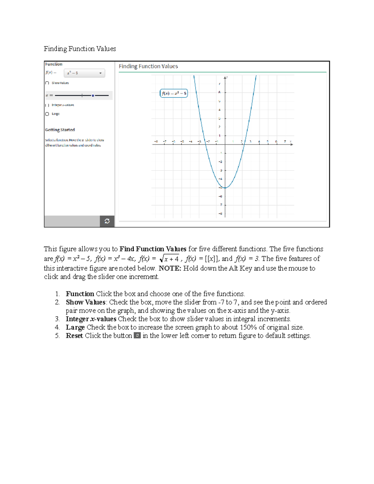 Finding Function Values The Five Functions Are Fx X 2 5 Fx X 3 4x Fx X 4