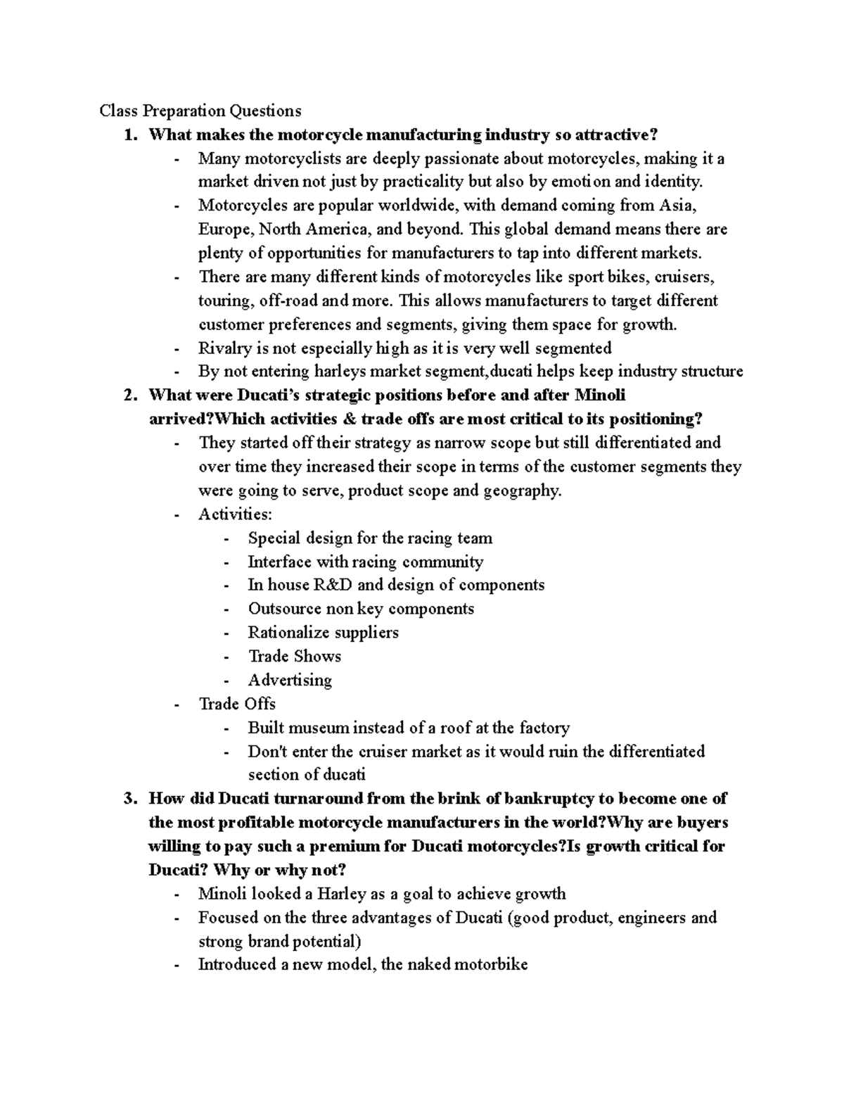 SI422 Ducati Class Preparation Questions - Class Preparation Questions ...
