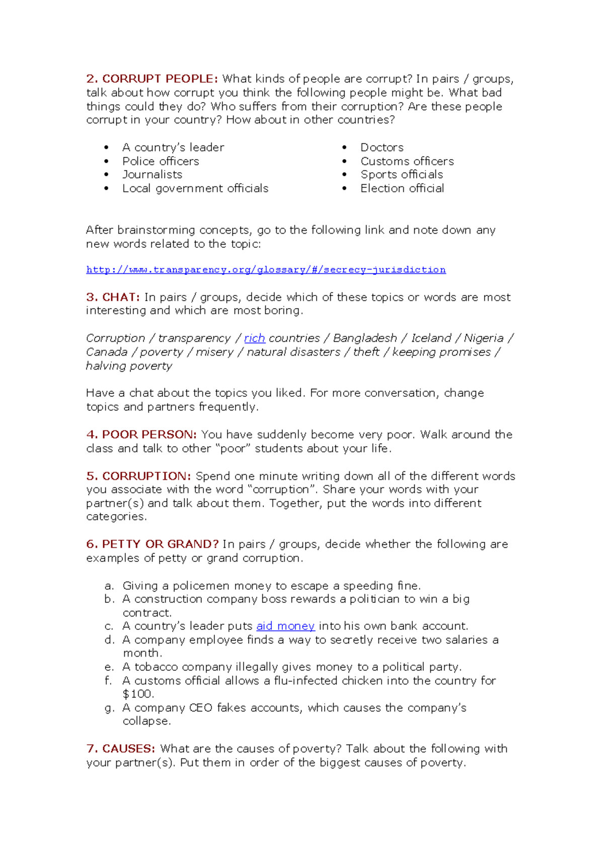 Corruption class plan - 2. CORRUPT PEOPLE: What kinds of people are ...