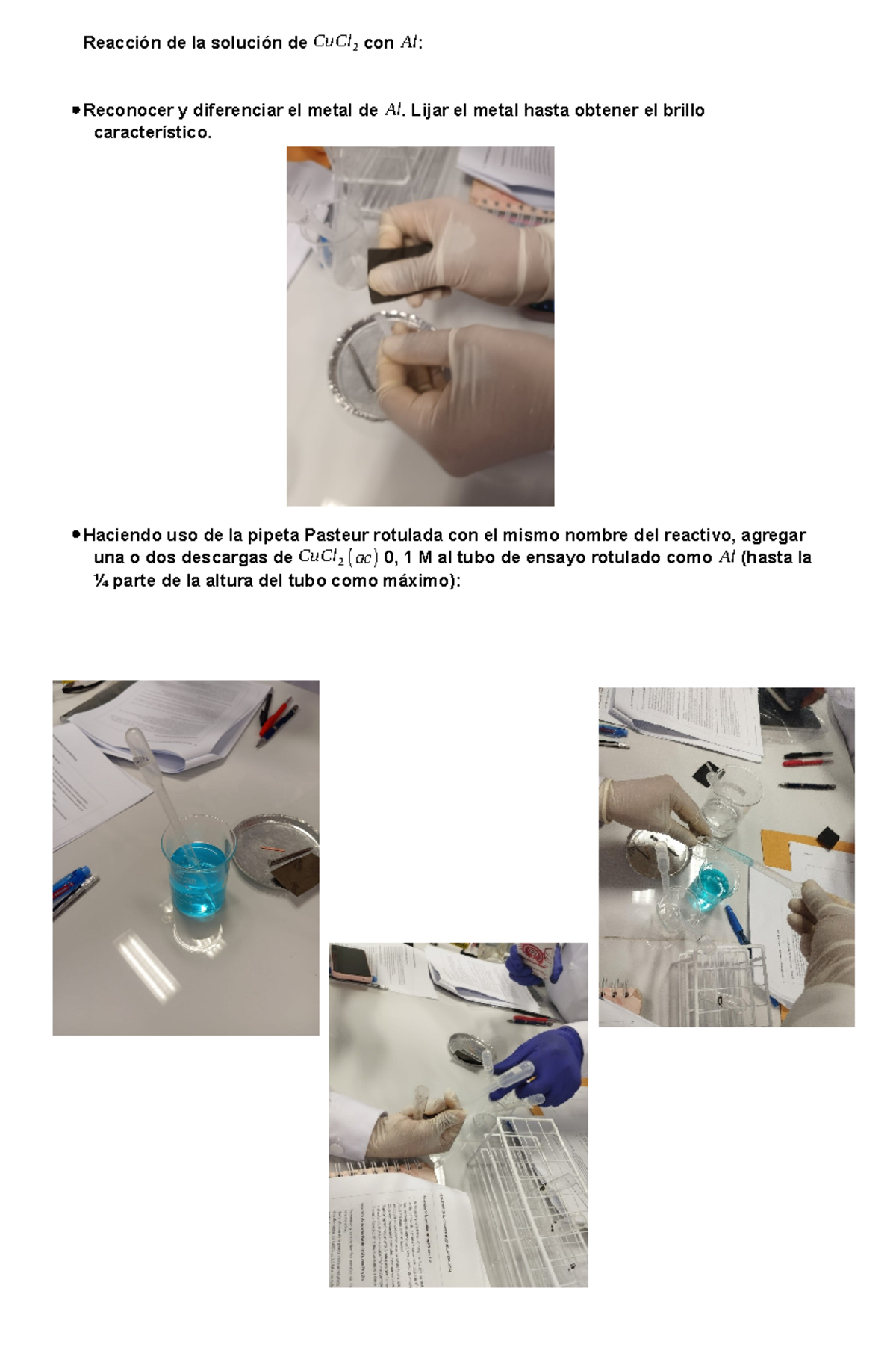 Reacción de la solución de Cu Cl2 con Al - Reacción de la solución de ...