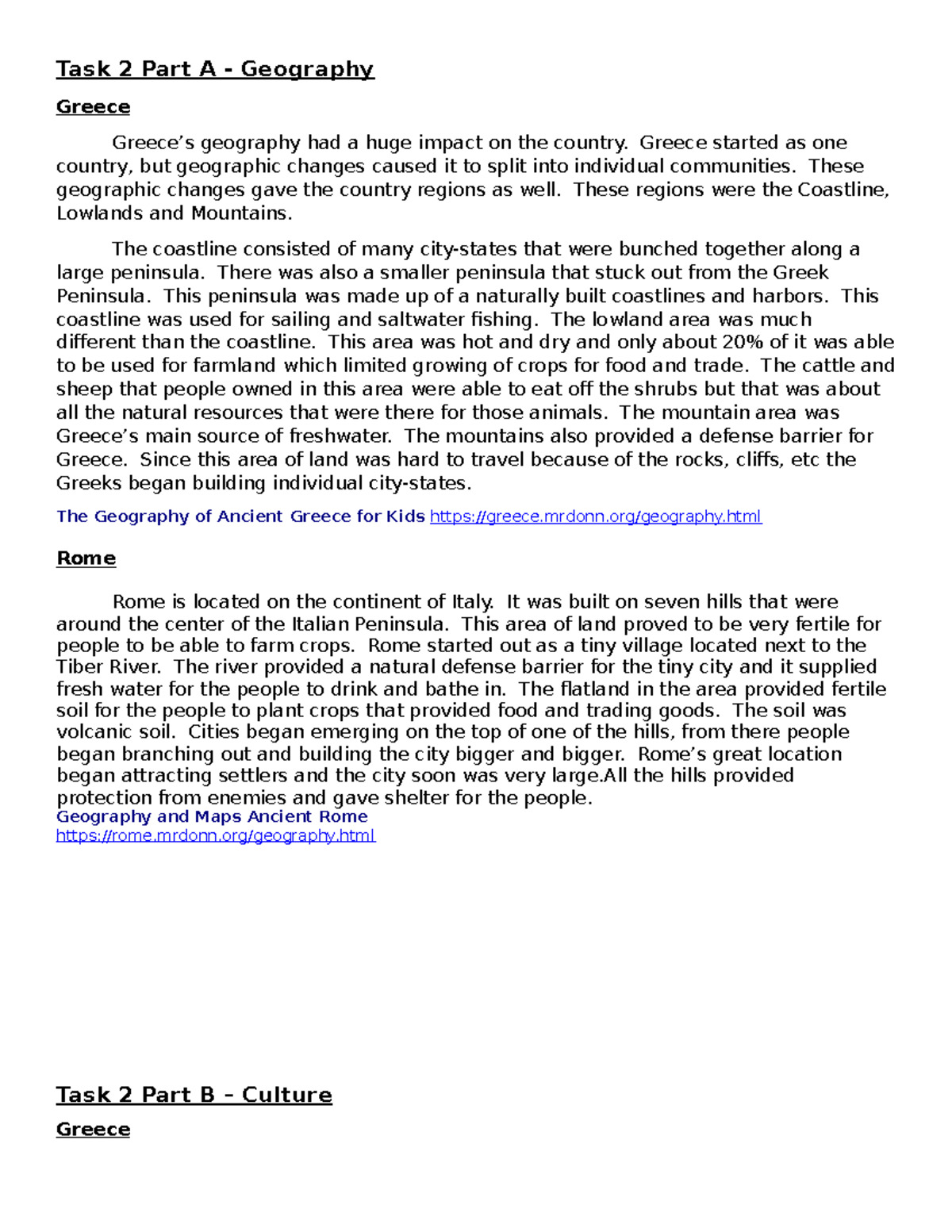 Task 2 Part A B C World History - Task 2 Part A - Geography Greece ...