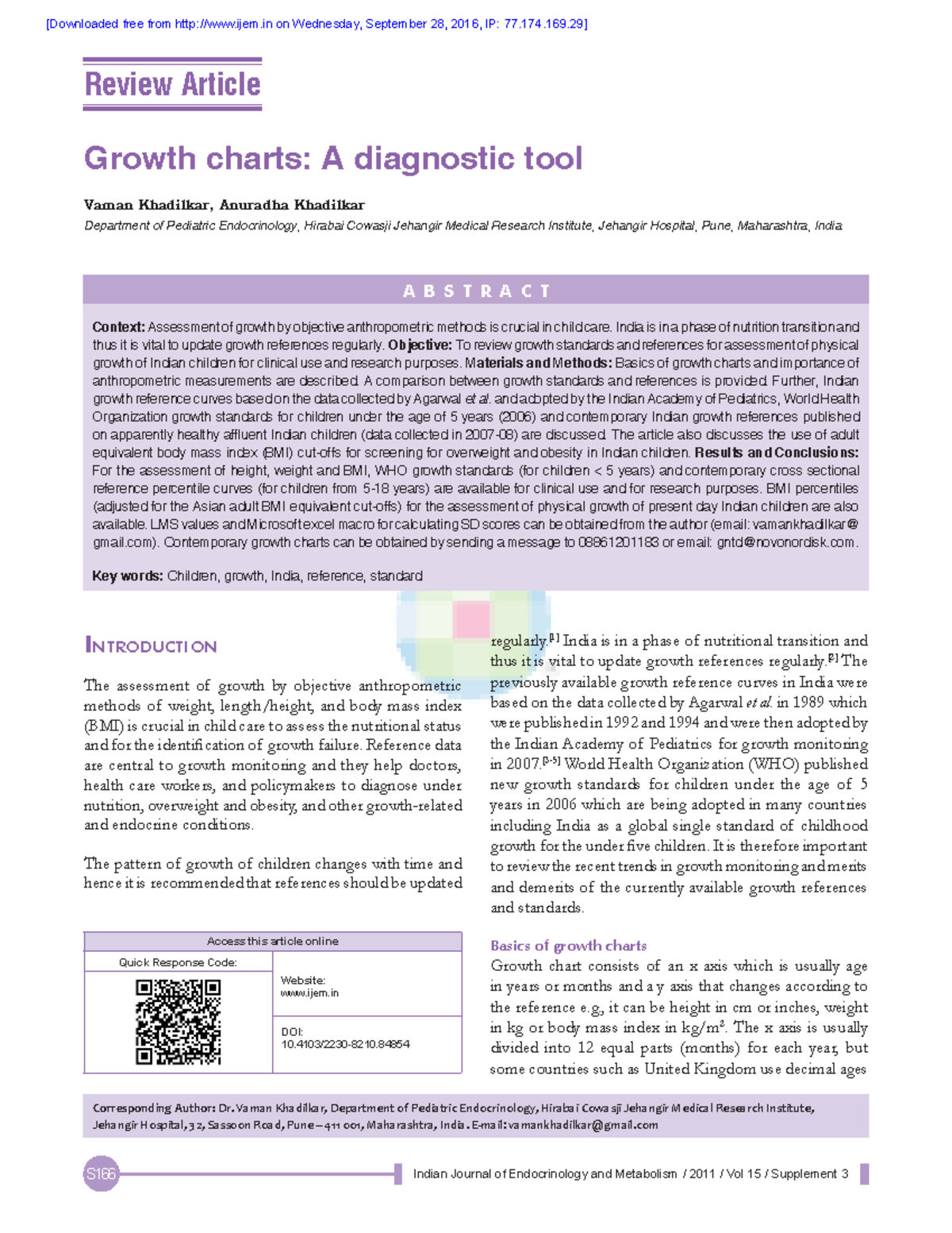 Growth Charts - A Disgnostic Tool - S166 Indian Journal of ...