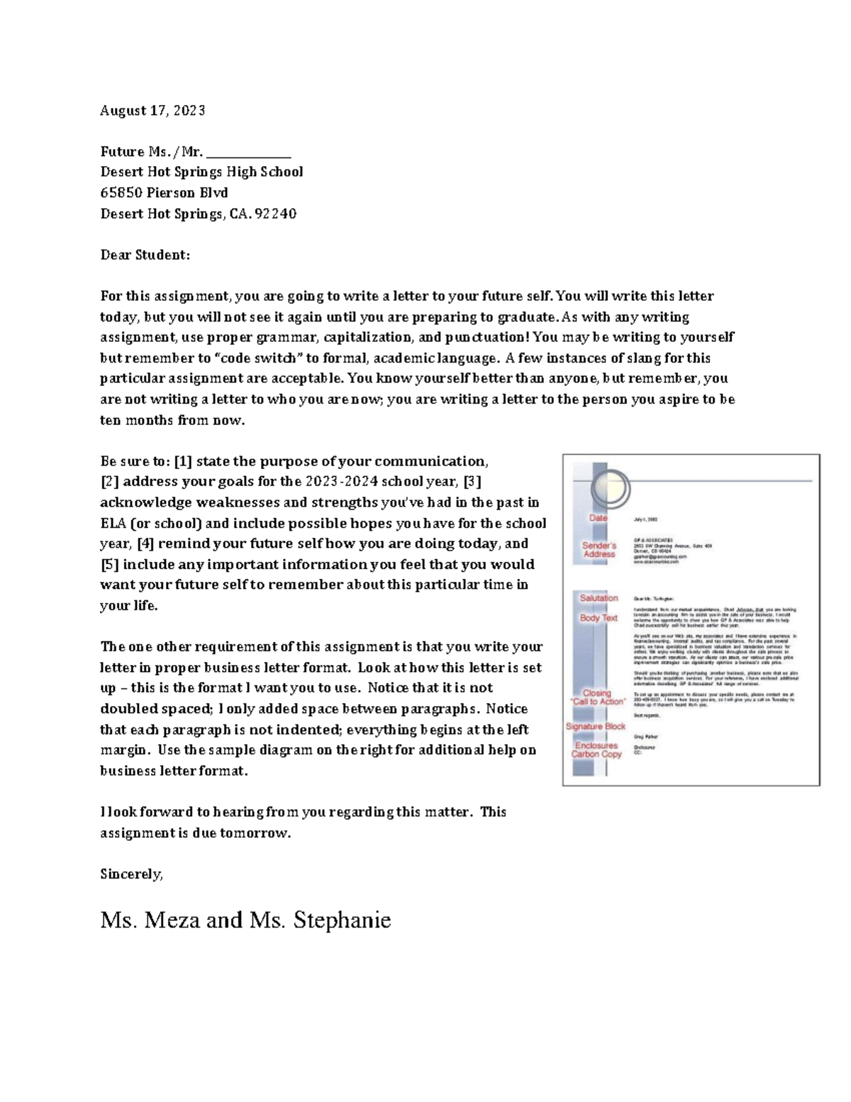 Letter To Your Future Self First Weekof School Activity - August 17 ...