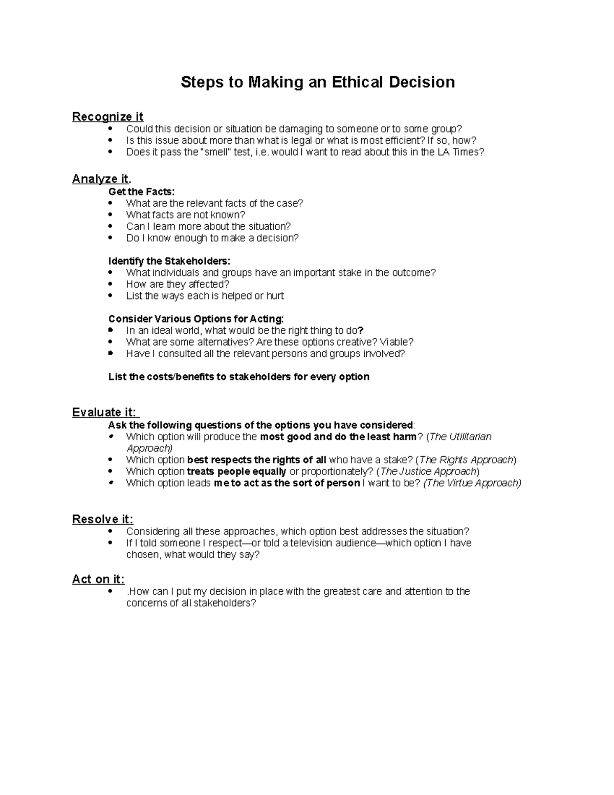 Steps to making an ethical decision S 18 - Steps to Making an Ethical ...