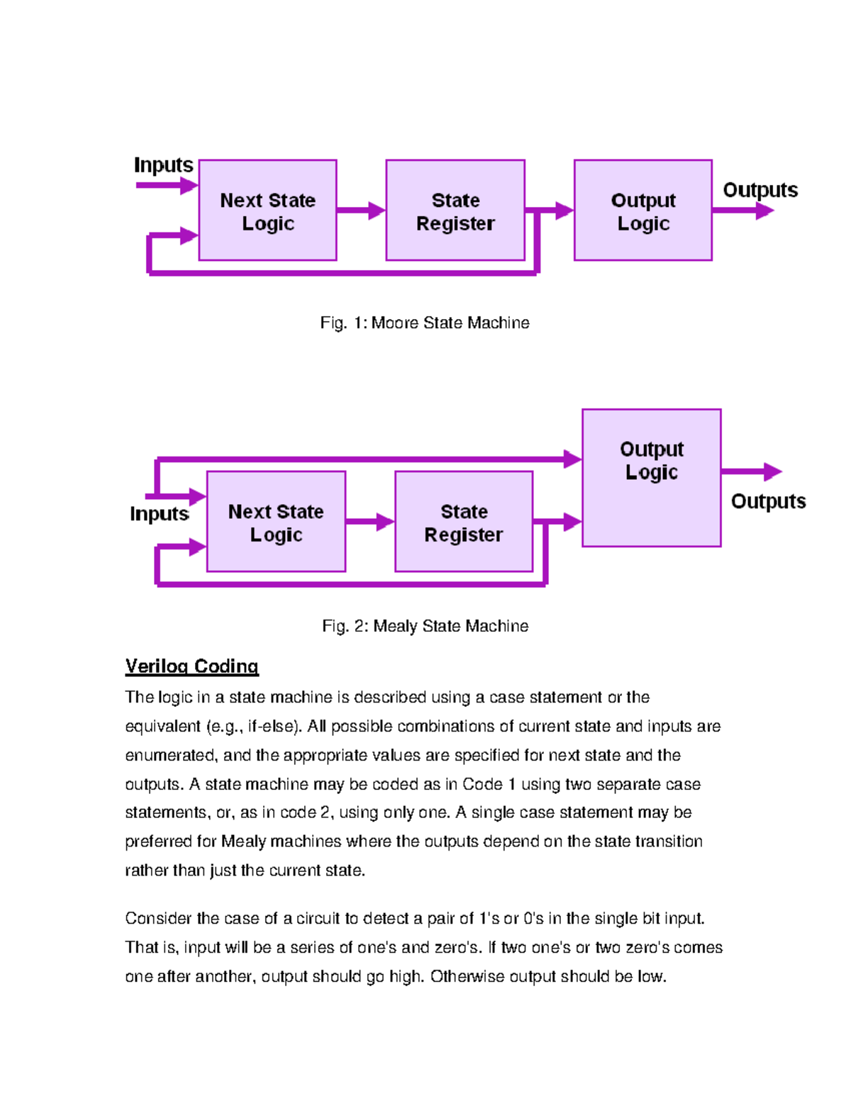 10 bit sequence with simulation - Fig. 1: Moore State Machine Fig. 2: Mealy State Machine ...