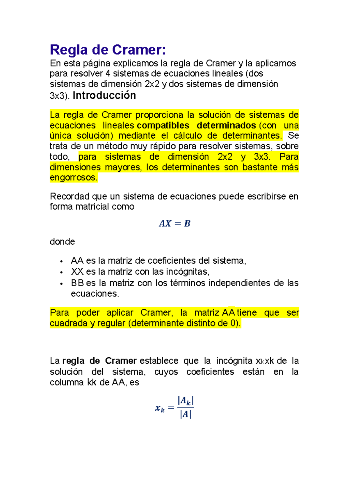 Método de cramer - Regla de Cramer: En esta página explicamos la regla ...