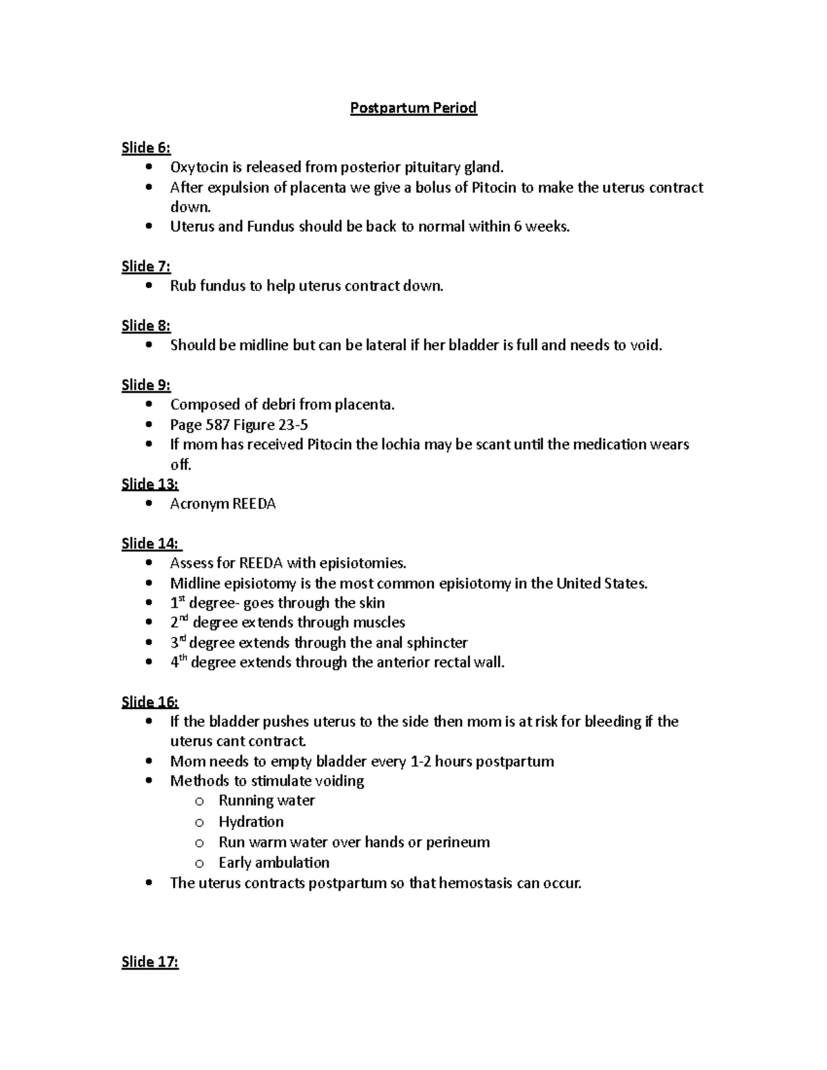 Postpartum Period Notes - Postpartum Period Slide 6: Oxytocin is ...