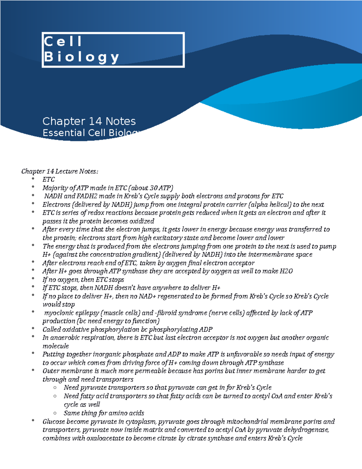 Cell Biology - Chapter 14 Notes - Chapter 14 Notes Essential Cell ...