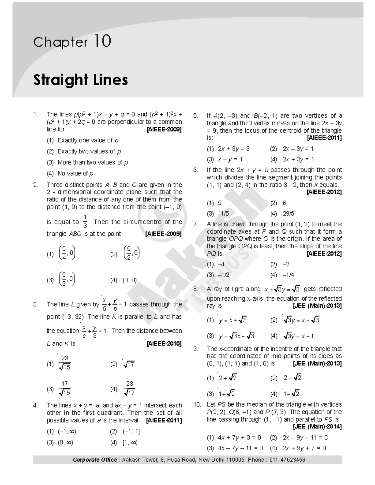 M Ch-10 Straight Lines - weciask - Chapter 10 Straight Lines The lines p(p 2 + 1)x – y + q = 0 ...