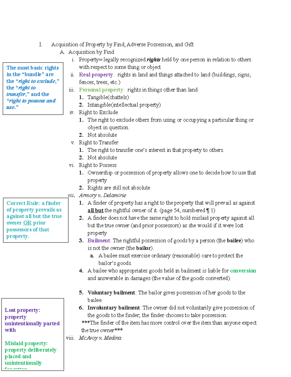 Property Outline - Professor Case - I. Acquisition of Property by Find ...