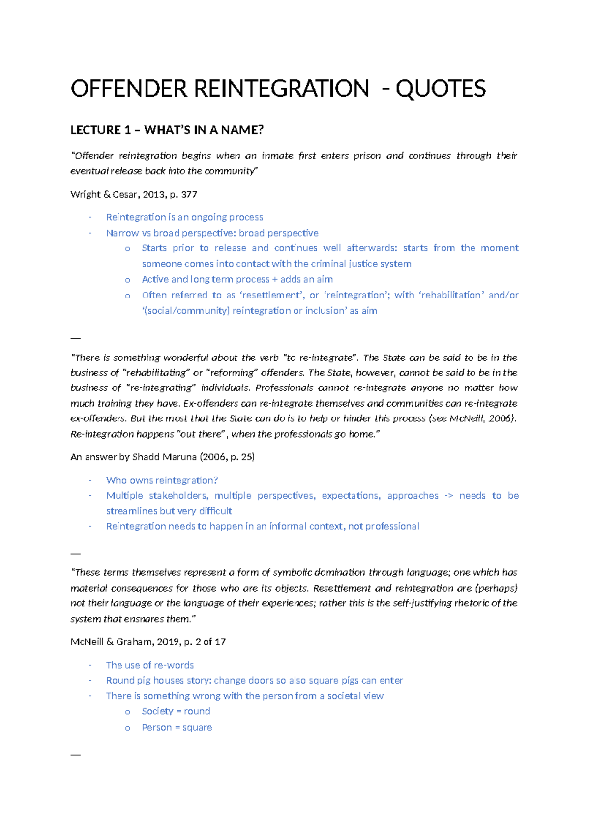 Offender Reintegration - quotes and context - OFFENDER REINTEGRATION ...