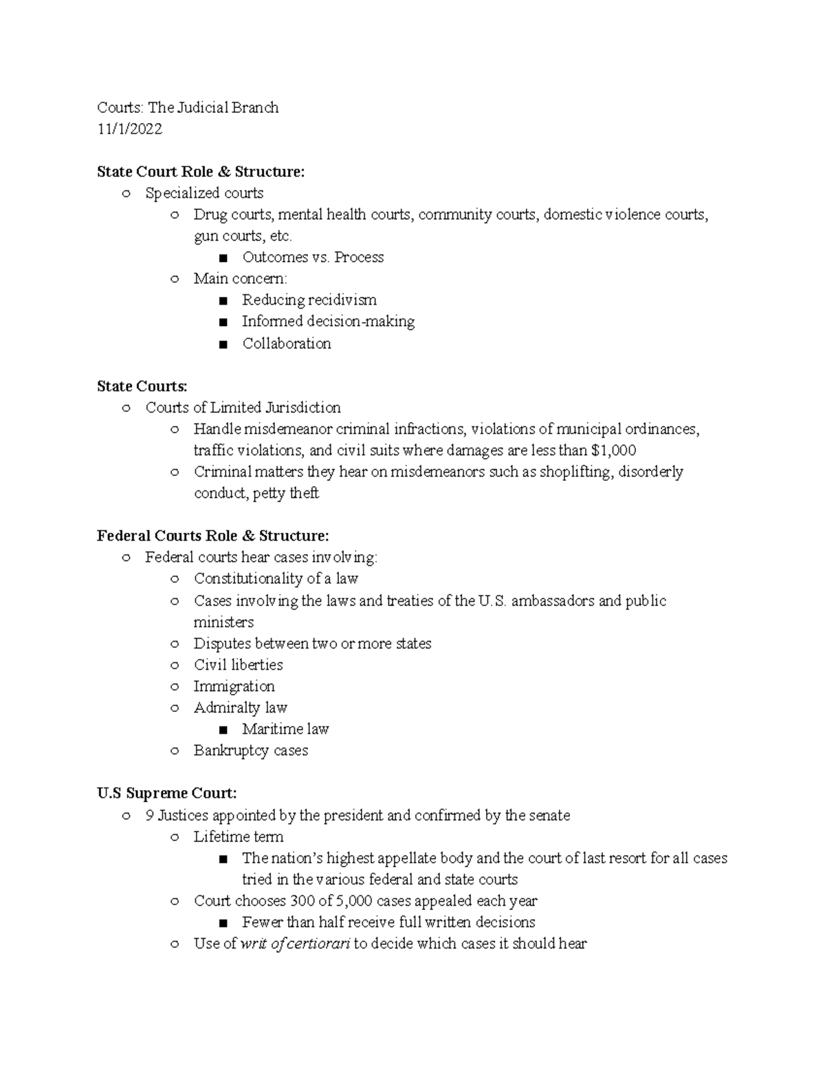 Courts The Judicial Branch - Courts: The Judicial Branch 11/1/ State ...