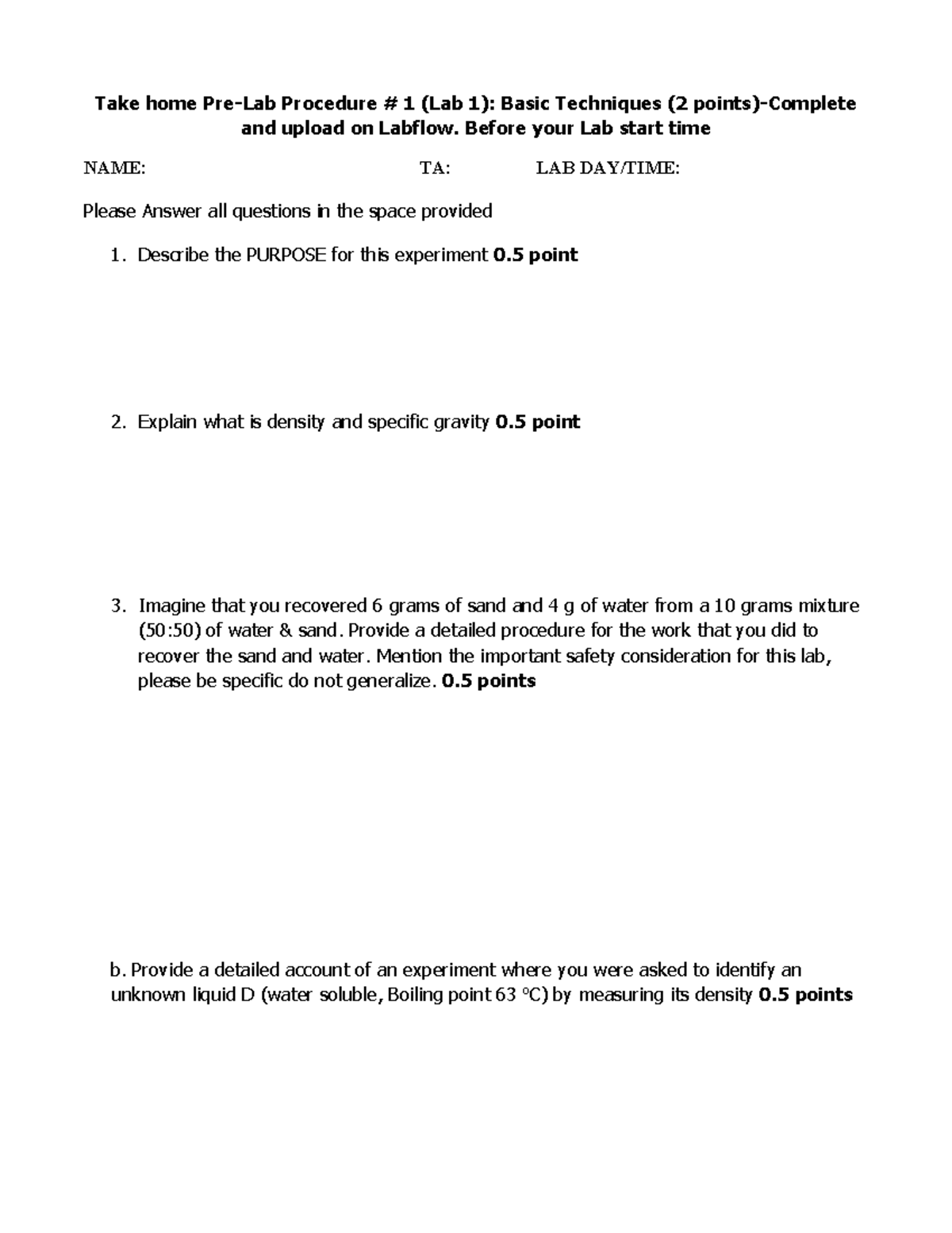 Pre-Lab Assignment Lab1-Fall 23 - Take home Pre-Lab Procedure # 1 (Lab ...