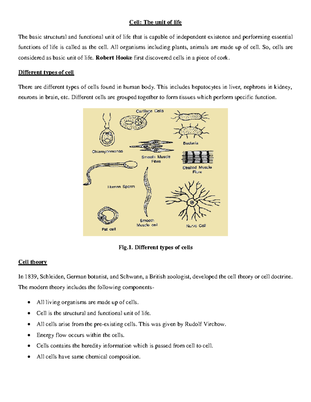 Chapter 8 - Cell: The unit of life - Cell: The unit of life The basic ...