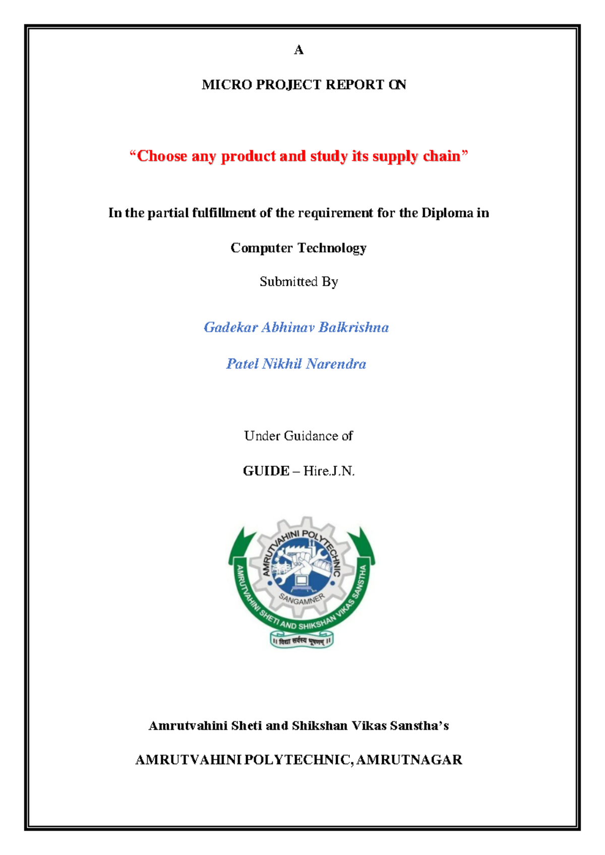 EDE Microproject report - A MICRO PROJECT REPORT ON “Choose any product ...