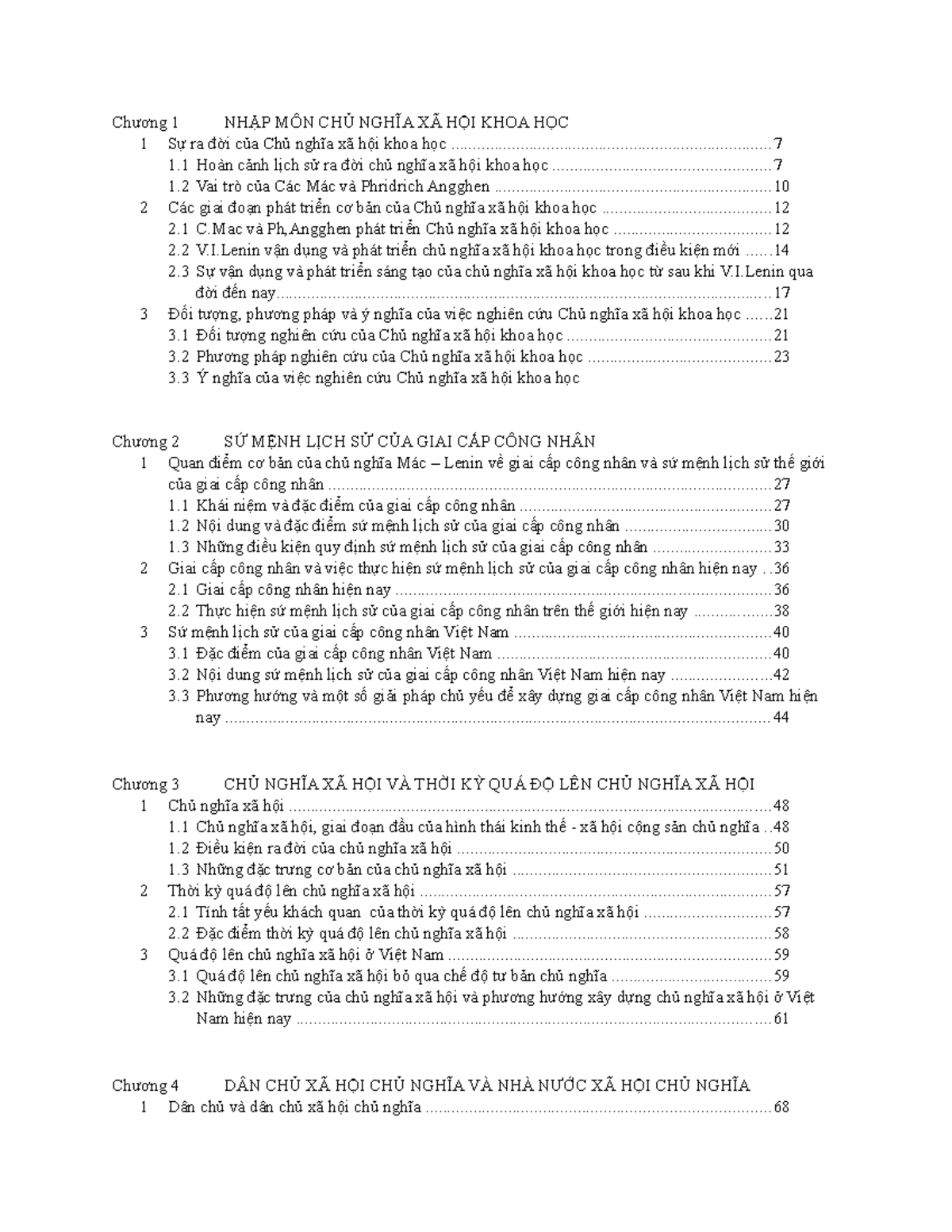 Muc luc CNXH - dfgfdg - Chương 1 NHẬP MÔN CHỦ NGHĨA XÃ HỘI KHOA HỌC 3 Ý ...