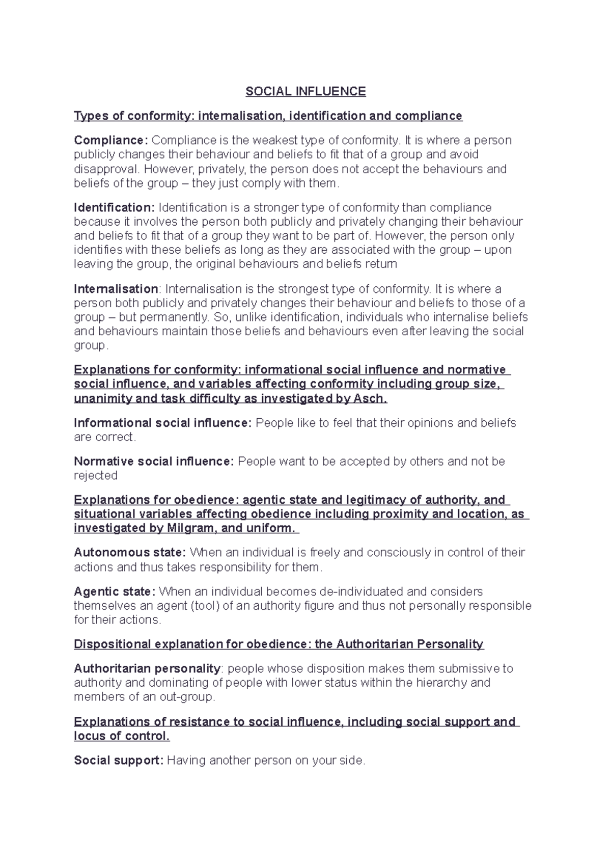 Social 1 - SOCIAL INFLUENCE Types of conformity: internalisation ...