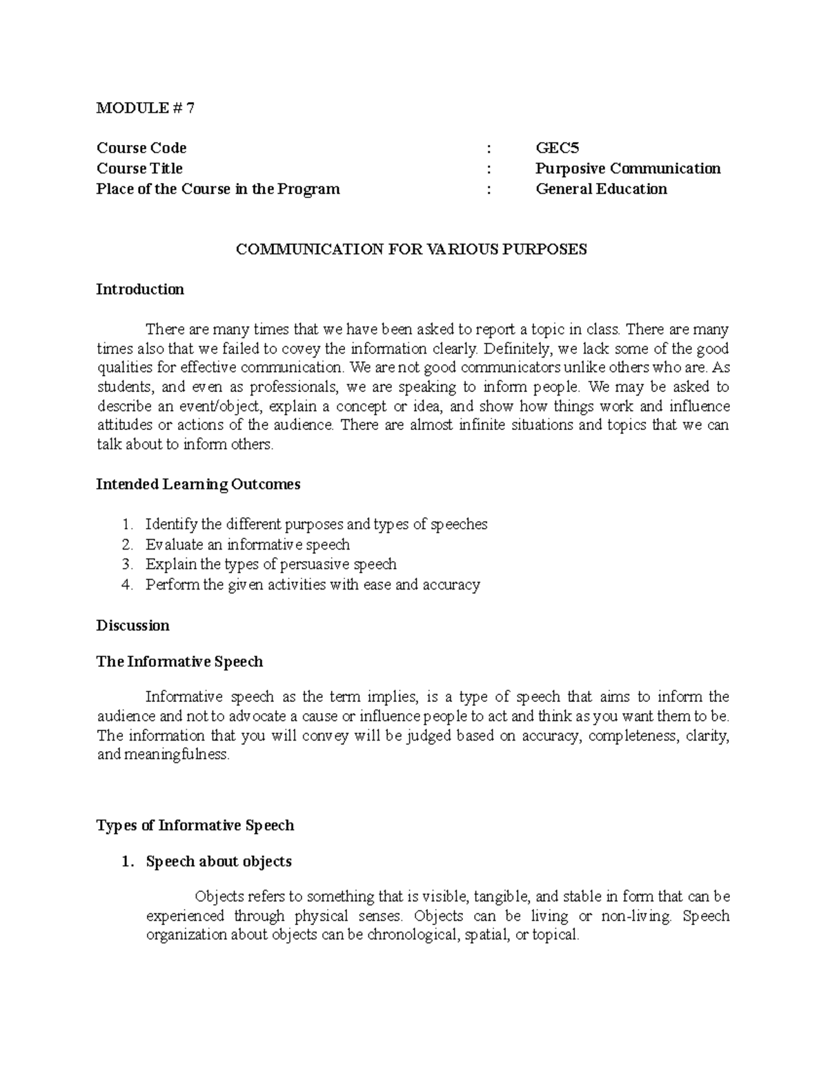 Module 7 Purposive Communication - MODULE # 7 Course Code : GEC Course ...