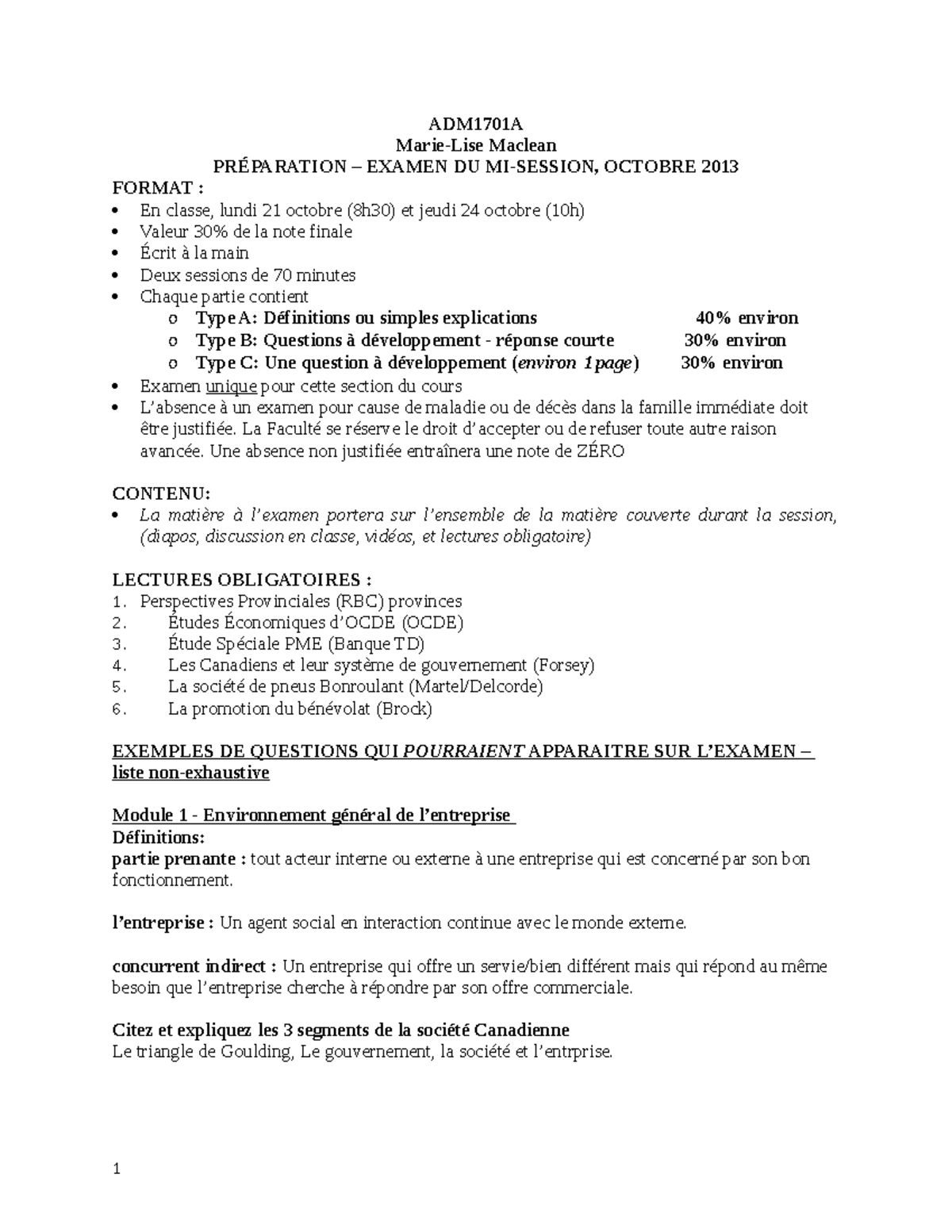 ADM1701 Chapter 1 6 Review Questions Midterm Exam - ADM1701A Marie-Lise ...