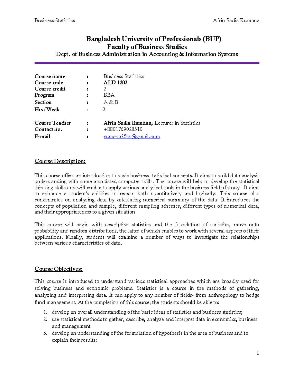 Course Outline ALD 1203 - Bangladesh University of Professionals (BUP ...