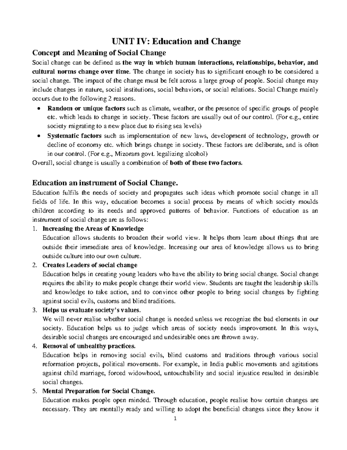 EDU 101 Unit IV Education and Change - UNIT IV: Education and Change ...