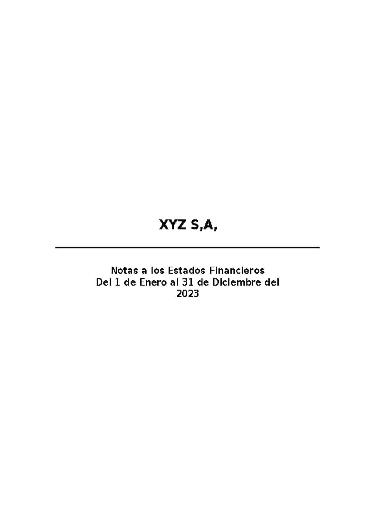 Notas Estados Financieros 2023 Xyz S A Notas A Los Estados