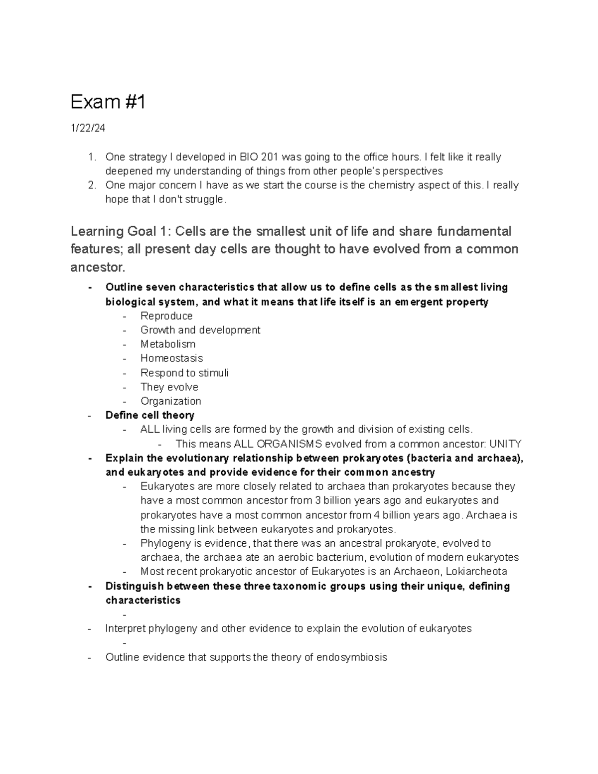 BIO 211 Notes - Exam ####### 1/22/ ####### 1. One strategy I developed ...