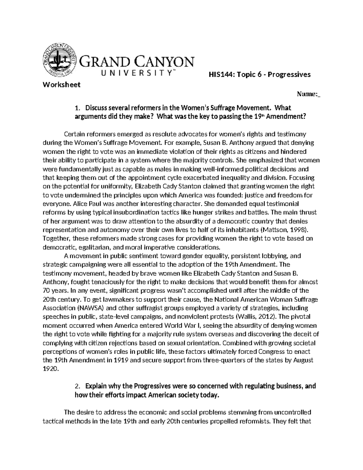 Legacy of Progressive HIS-144 - HIS144: Topic 6 - Progressives ...