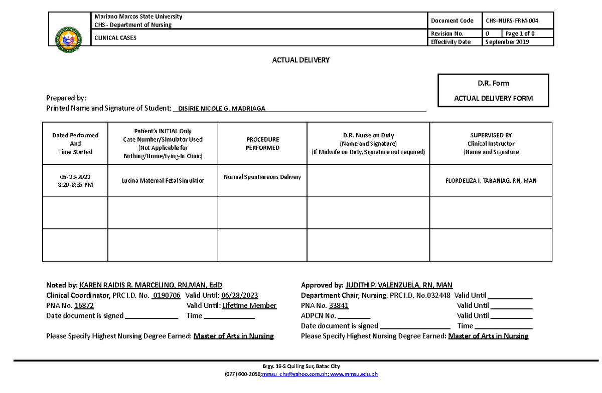 MMSU Cases Form Simulated MAds - CHS - Department of Nursing Document ...