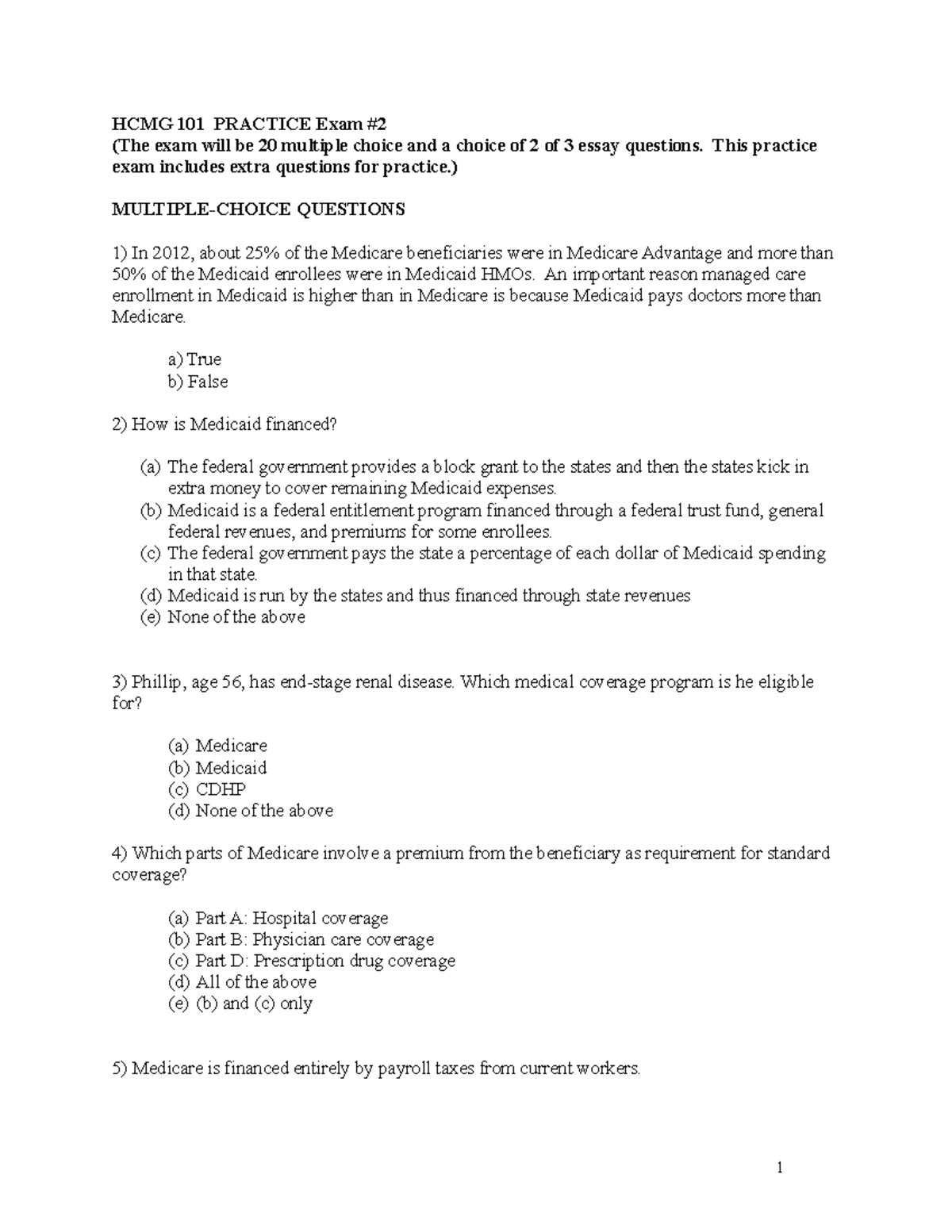 Practice exam 2 - HCMG 101 PRACTICE Exam # (The exam will be 20 ...