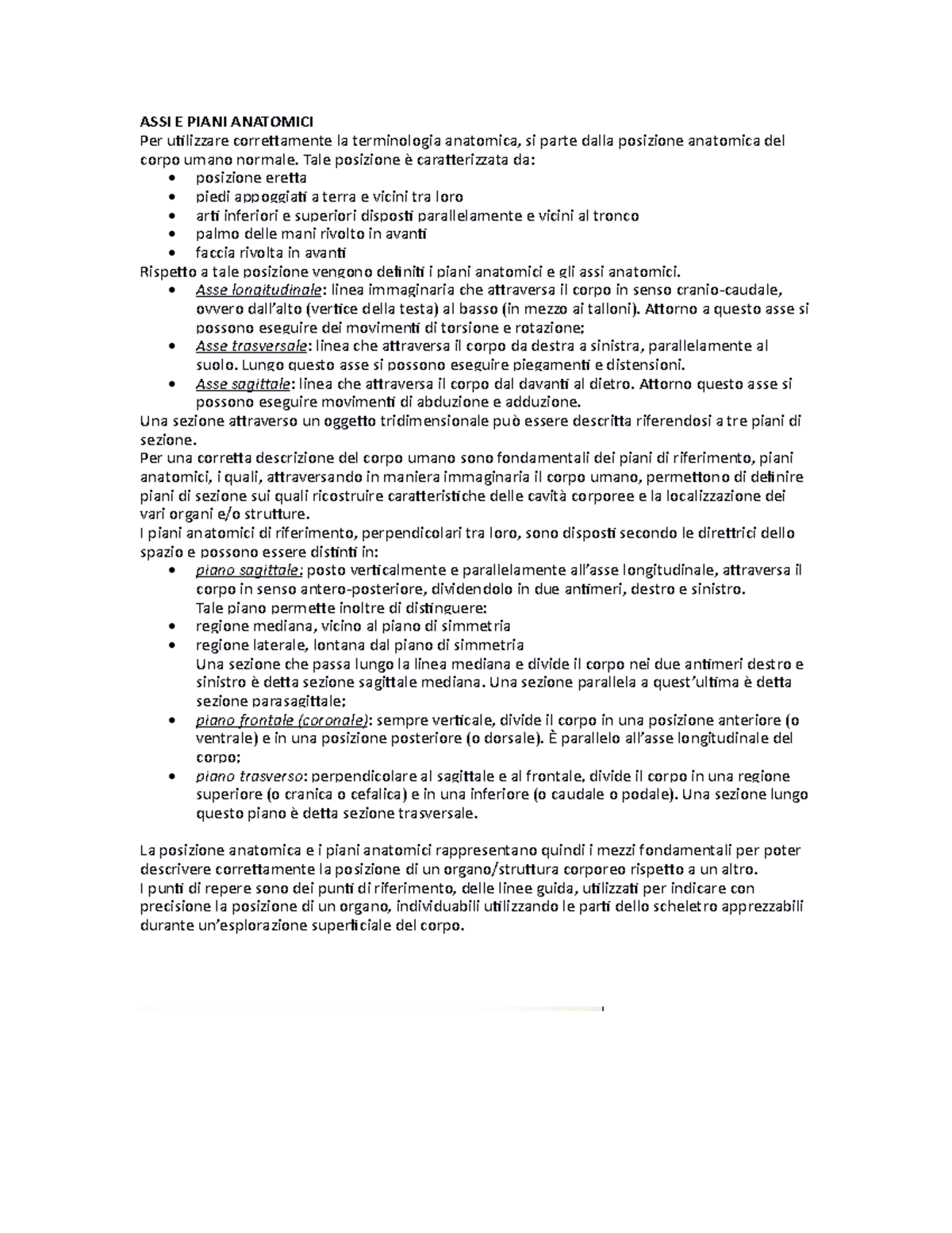 Anatomia ASSI E Piani Anatomici - ASSI E PIANI ANATOMICI Per utilizzare ...