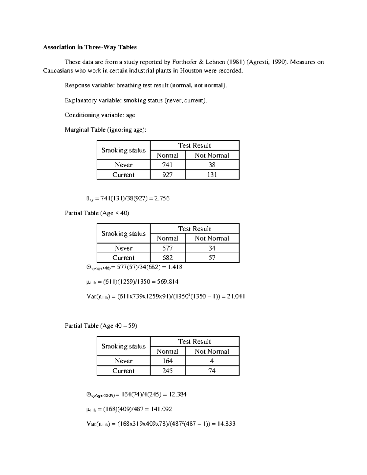 Association in Three-Way Tables - Measures on Caucasians who work in ...