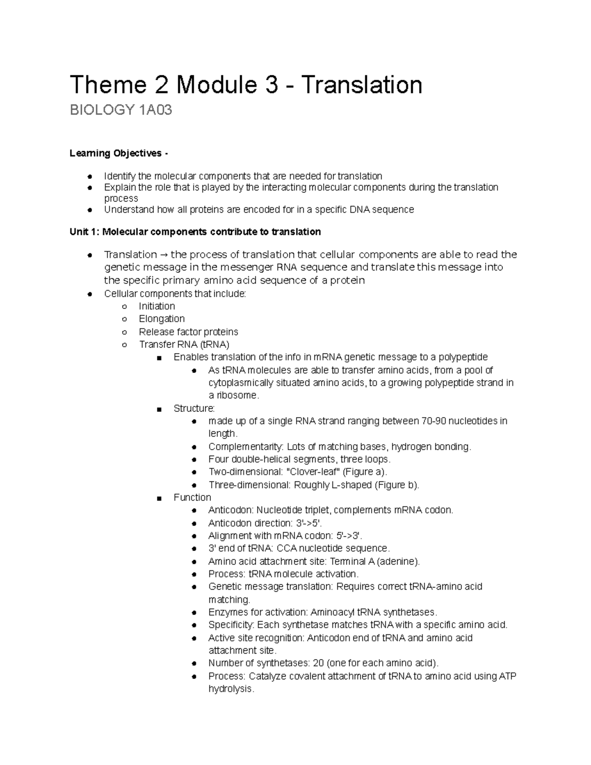Theme 2 Module 3 - Translation - Theme 2 Module 3 - Translation BIOLOGY ...