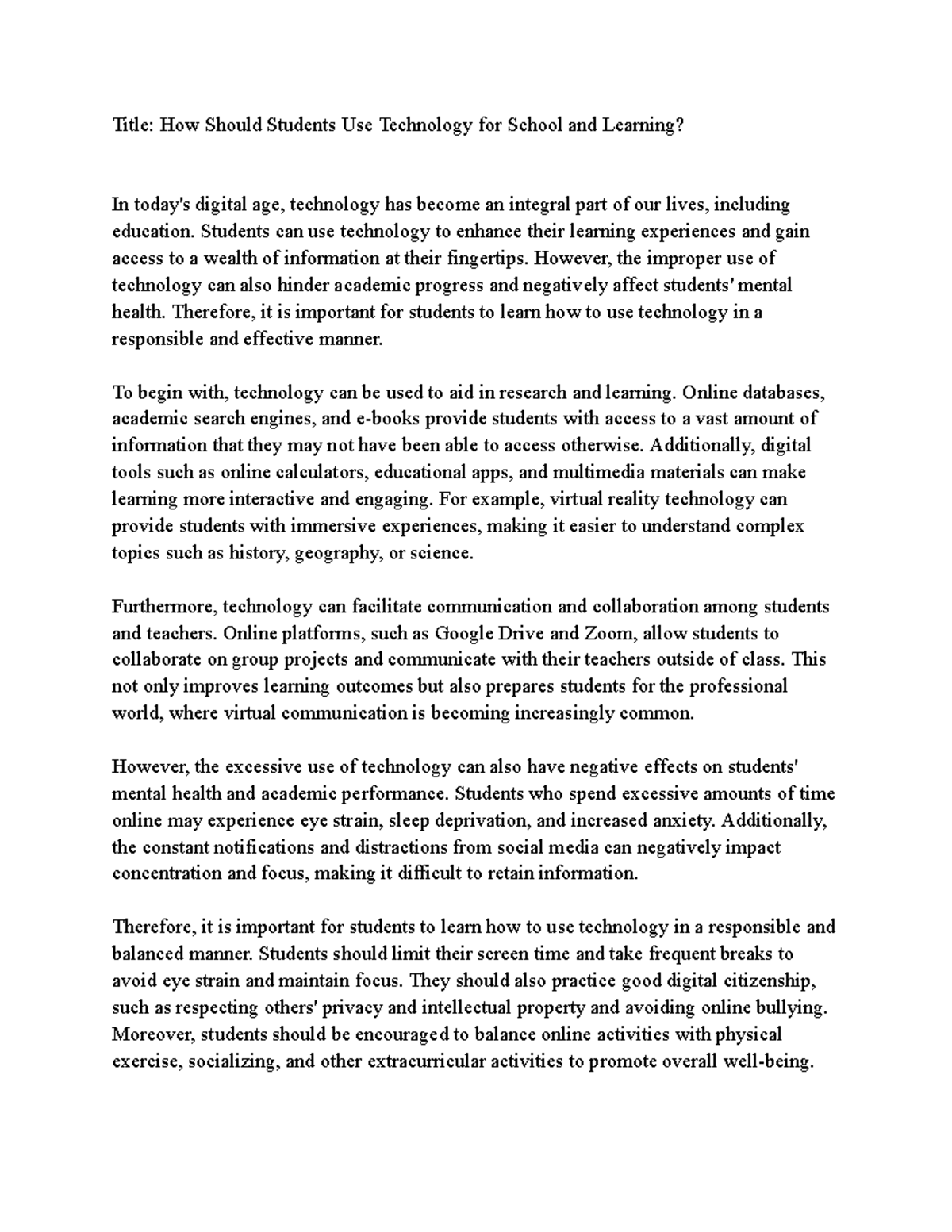 Technology for School and Learning - Students can use technology to ...