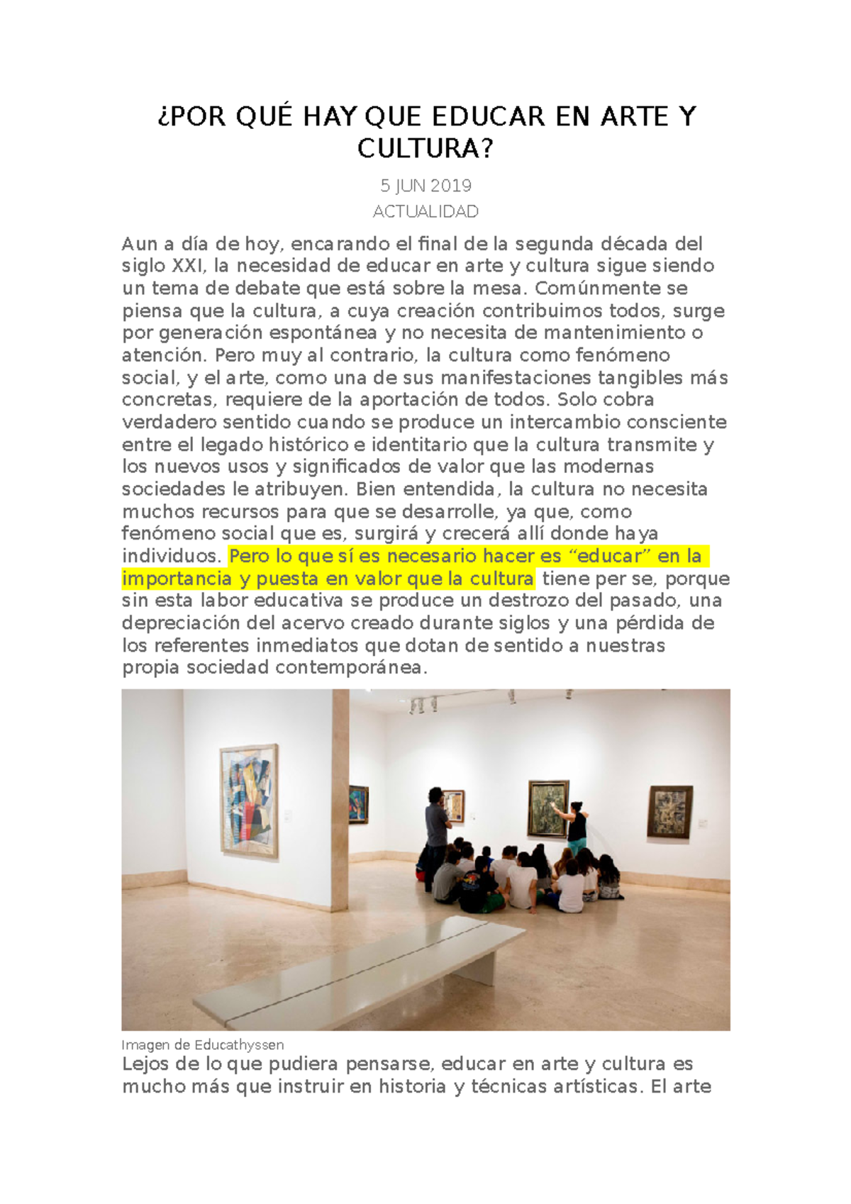 POR QUÉ HAY QUE Educar EN ARTE Y Cultura - ¿POR QUÉ HAY QUE EDUCAR EN ...