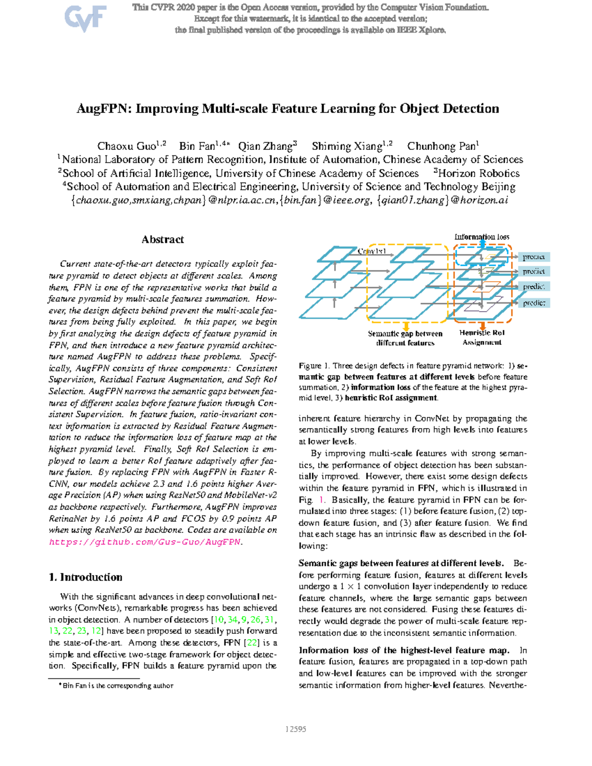 Guo Aug FPN Improving Multi-Scale Feature Learning for Object Detection CVPR 2020 paper - AugFPN ...