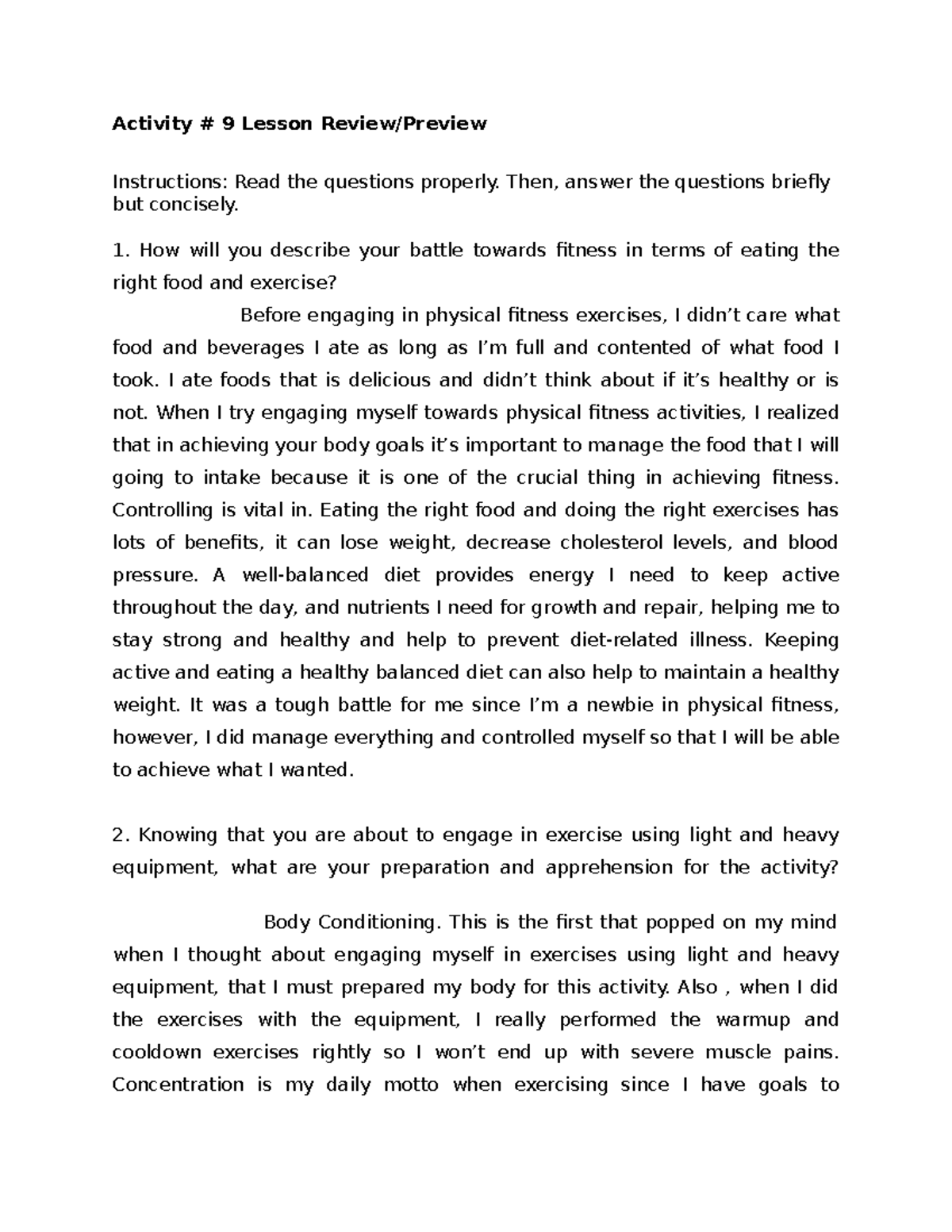 Activity 9 - Thank You - Activity # 9 Lesson Review/Preview ...