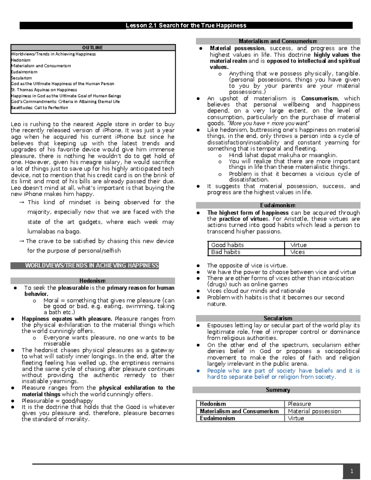 THY Unit II - Lesson 2.1 Search for the True Happiness - Lesson 2 ...