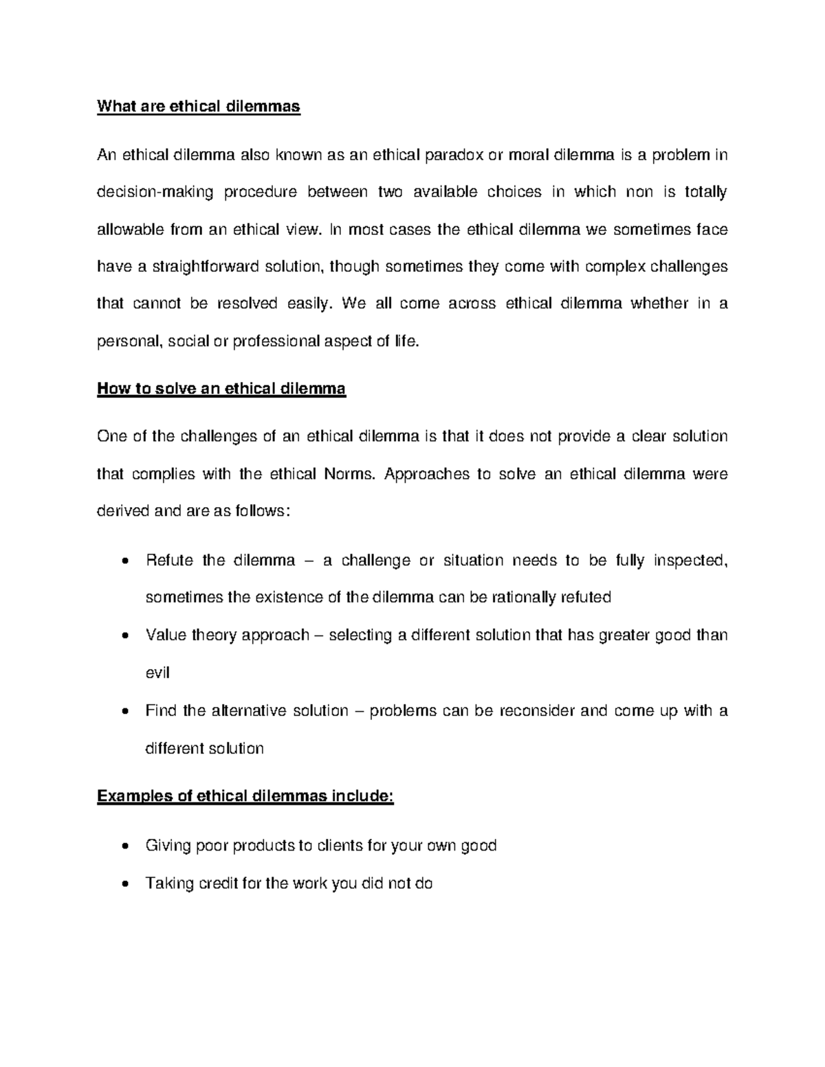 Ethical Dilemmas part - What are ethical dilemmas An ethical dilemma ...