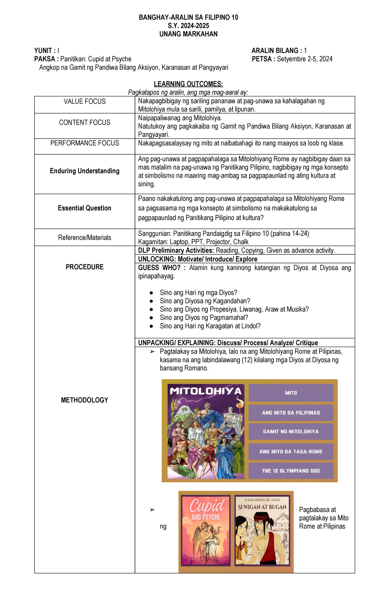 Learning-PLAN - TTL - BANGHAY-ARALIN SA FILIPINO 10 S. 2024- UNANG ...