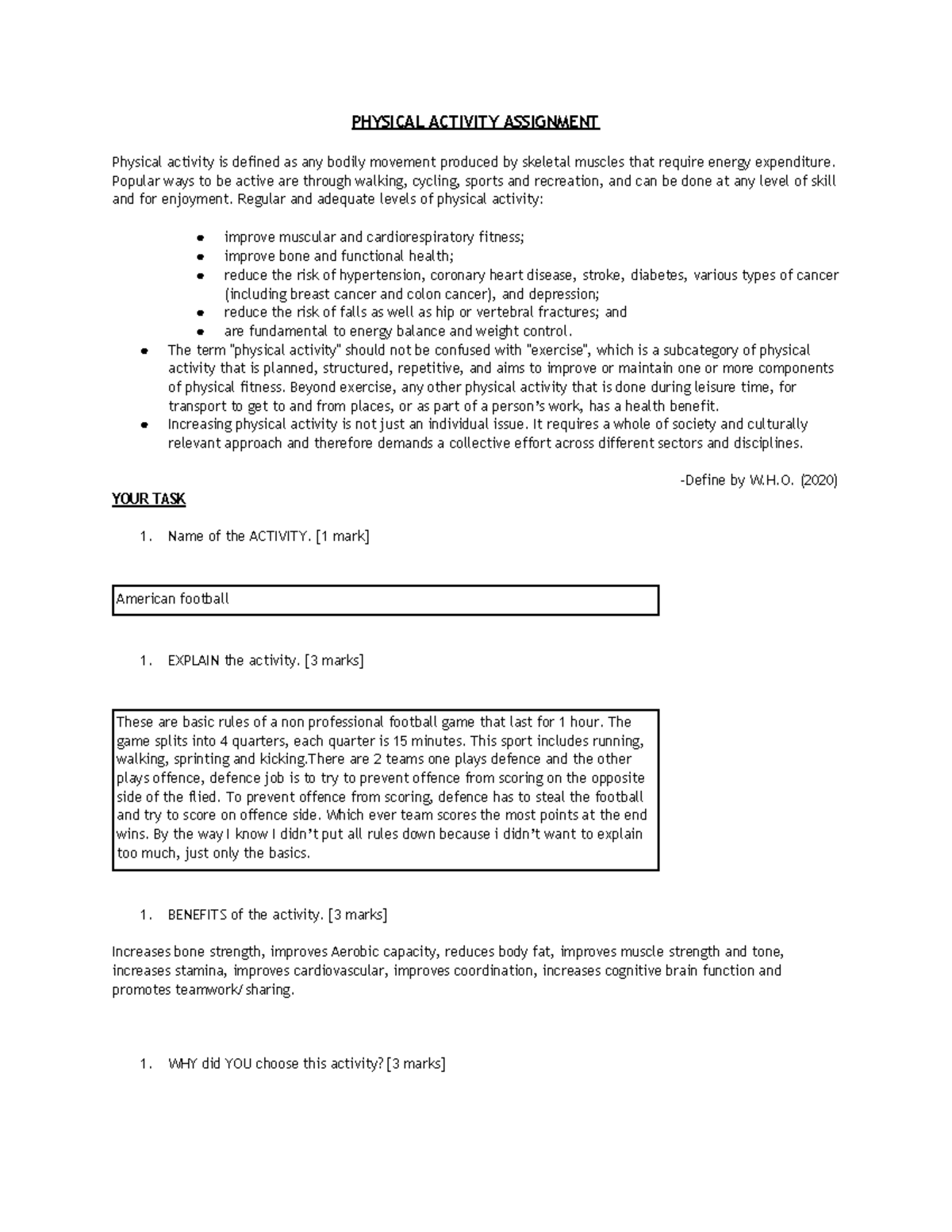 Physical assignment 2 - doctor - PHYSICAL ACTIVITY ASSIGNMENT Physical ...