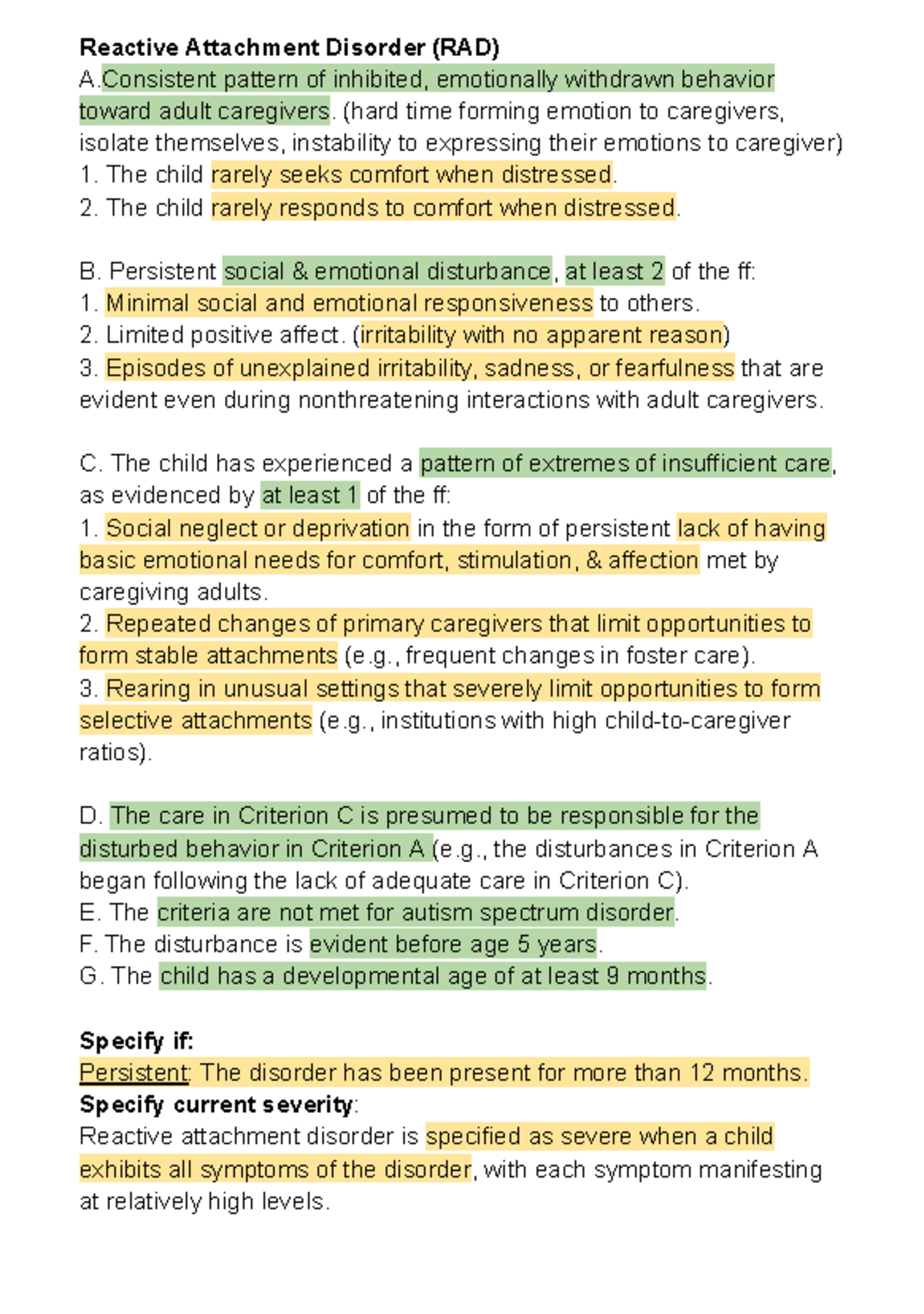 AB PSYCH Midterms Reviewer - Reactive Attachment Disorder (RAD) A ...