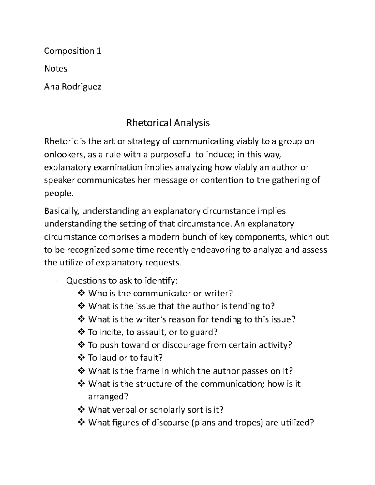 Composition: Rhetorical Analysis - Composition 1 Notes Ana Rodriguez ...