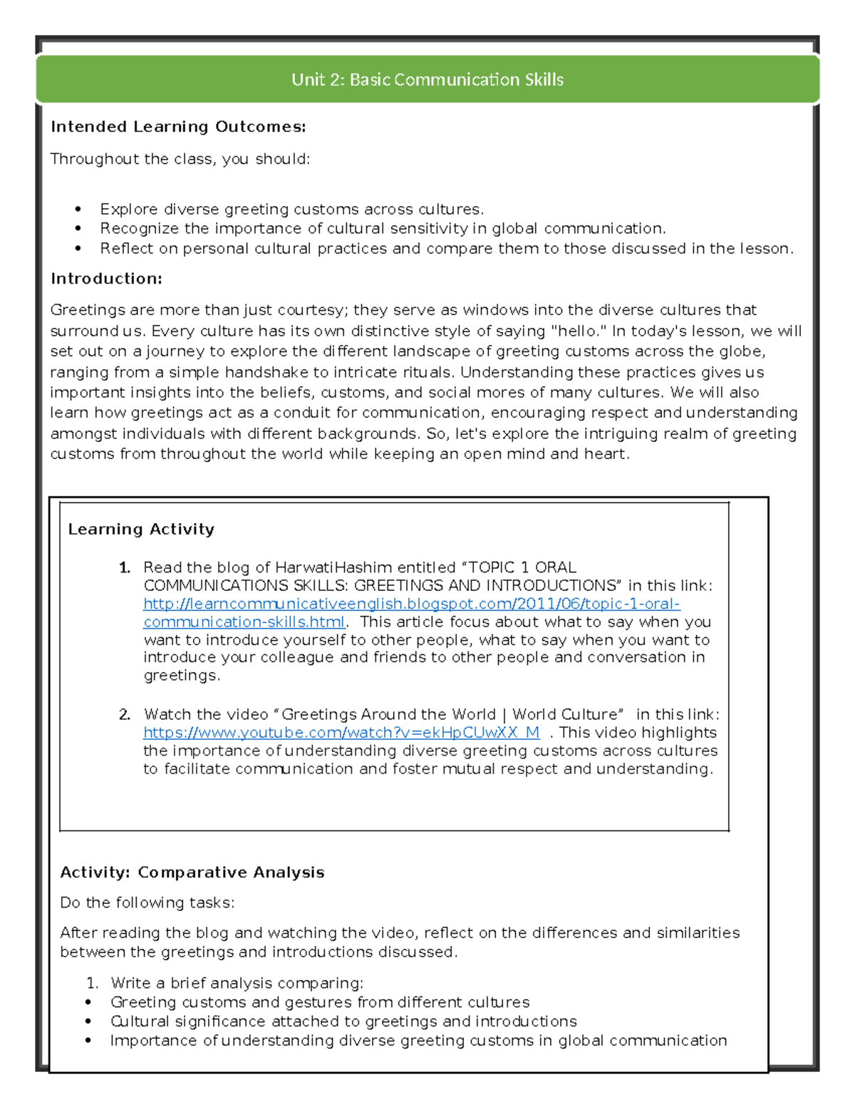 Unit-2-Basic-Communication-Skills 2 - Intended Learning Outcomes ...