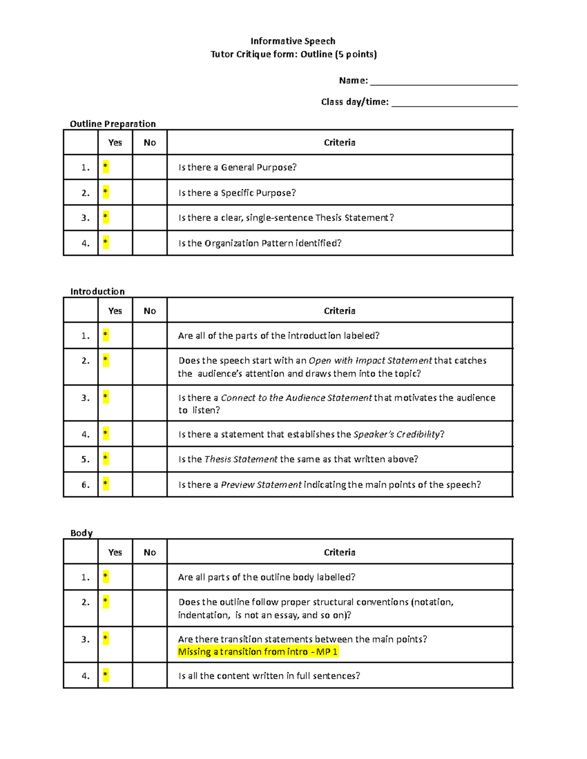 Info Outline Tutor Critique form Chabot F '20 - Informative Speech ...