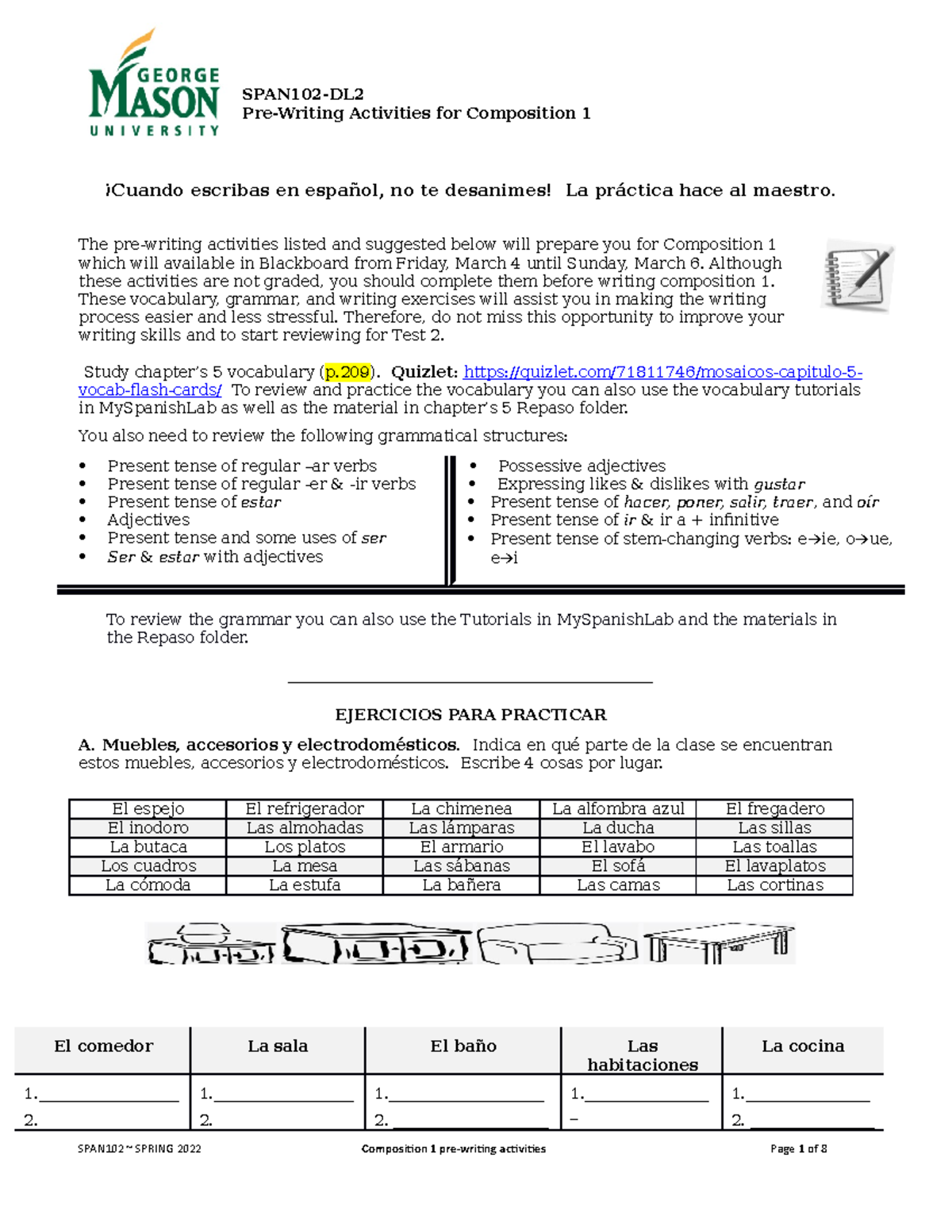 SPAN102 Composition 1 pre writing activities - SPAN102-DL Pre-Writing ...