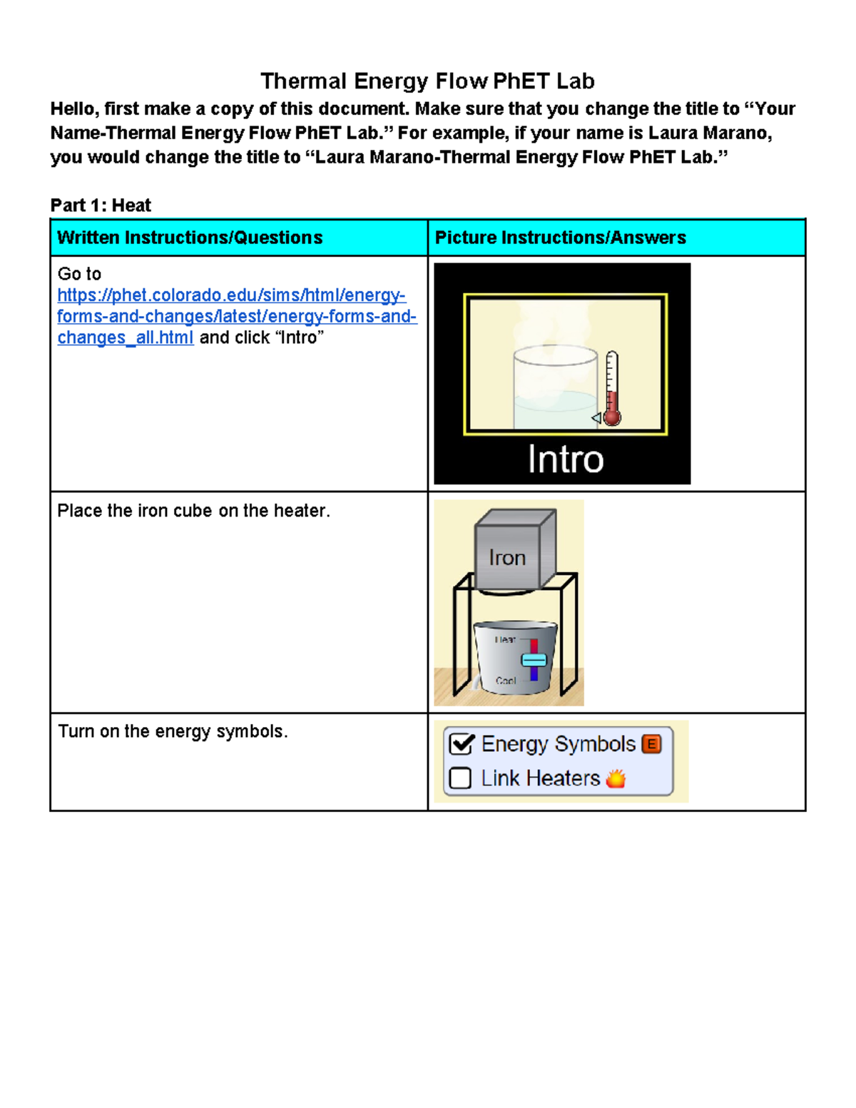Physics Worksheet Work and Energy (2) - Thermal Energy Flow PhET Lab ...