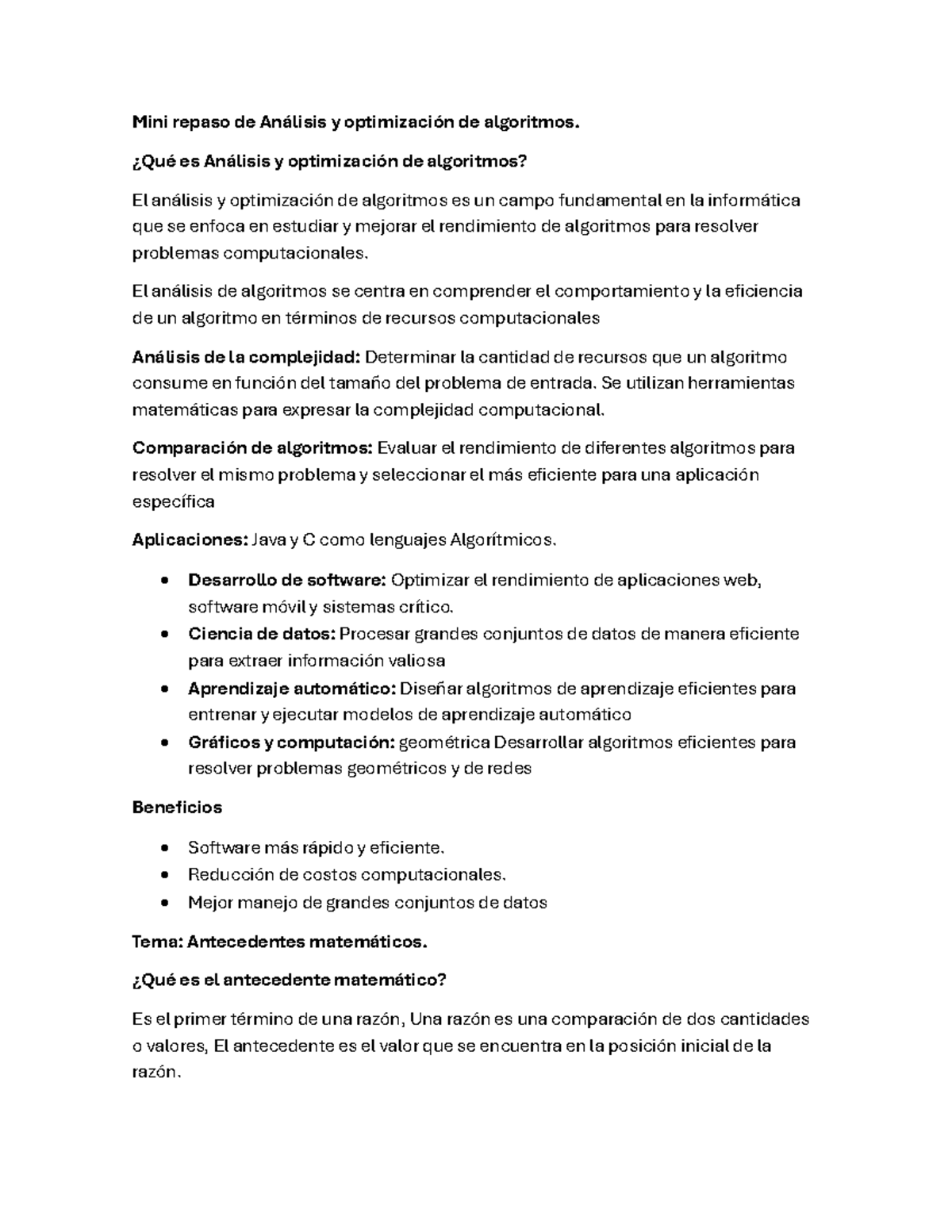 Mini repaso de Análisis y optimización de algoritmos - ¿Qué es Análisis ...