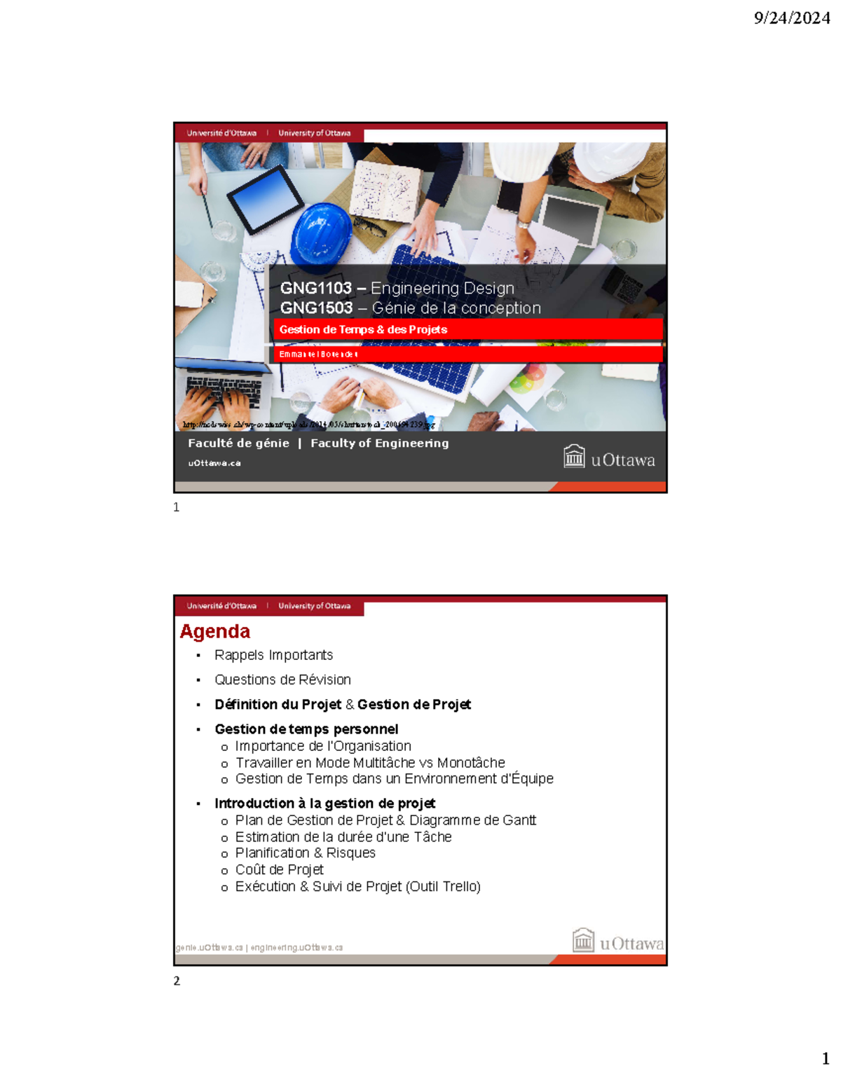 Cours 7 Gestion De Tempset Projet - GNG1103 – Engineering Design ...