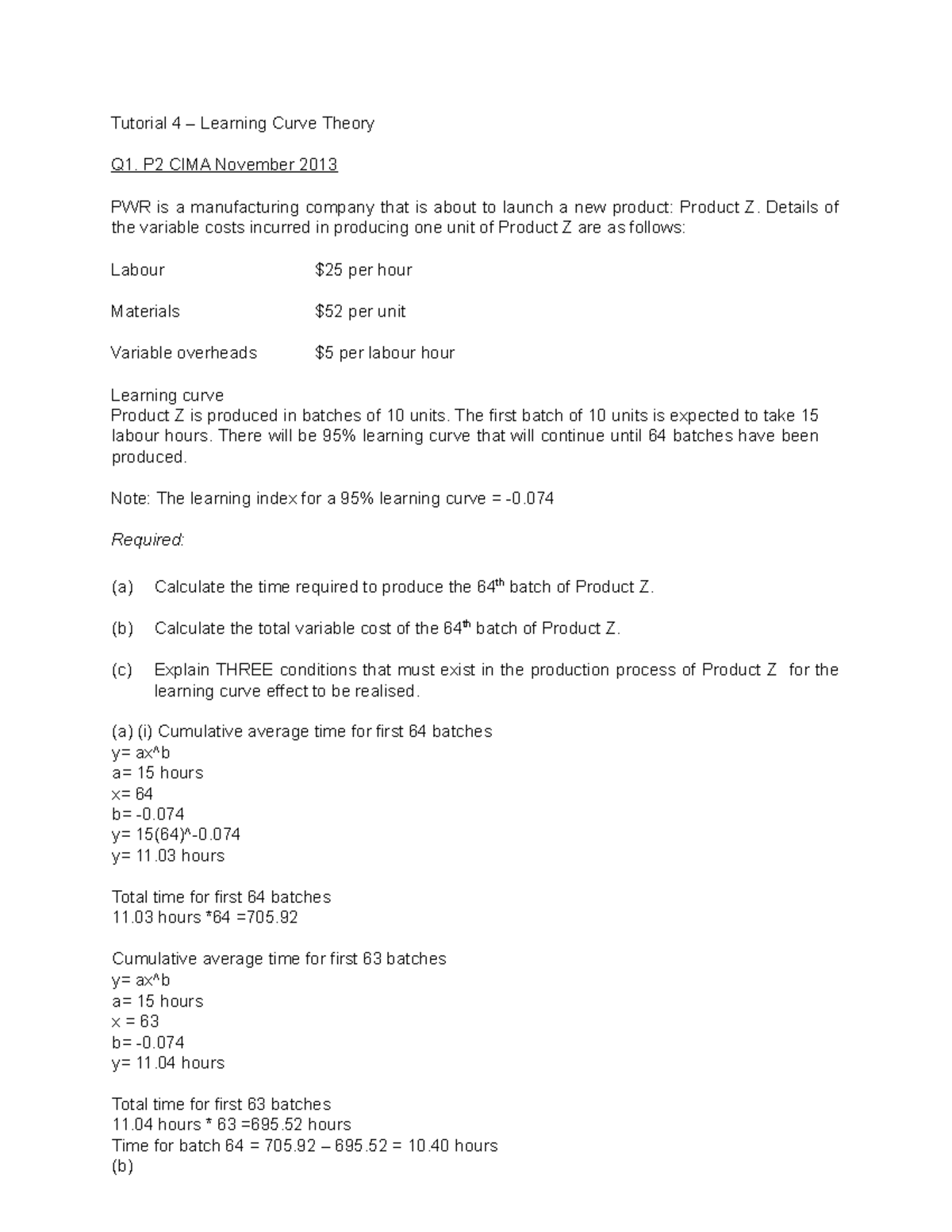 T2 Learning Curve Theory - Tutorial 4 – Learning Curve Theory Q1. P2 ...